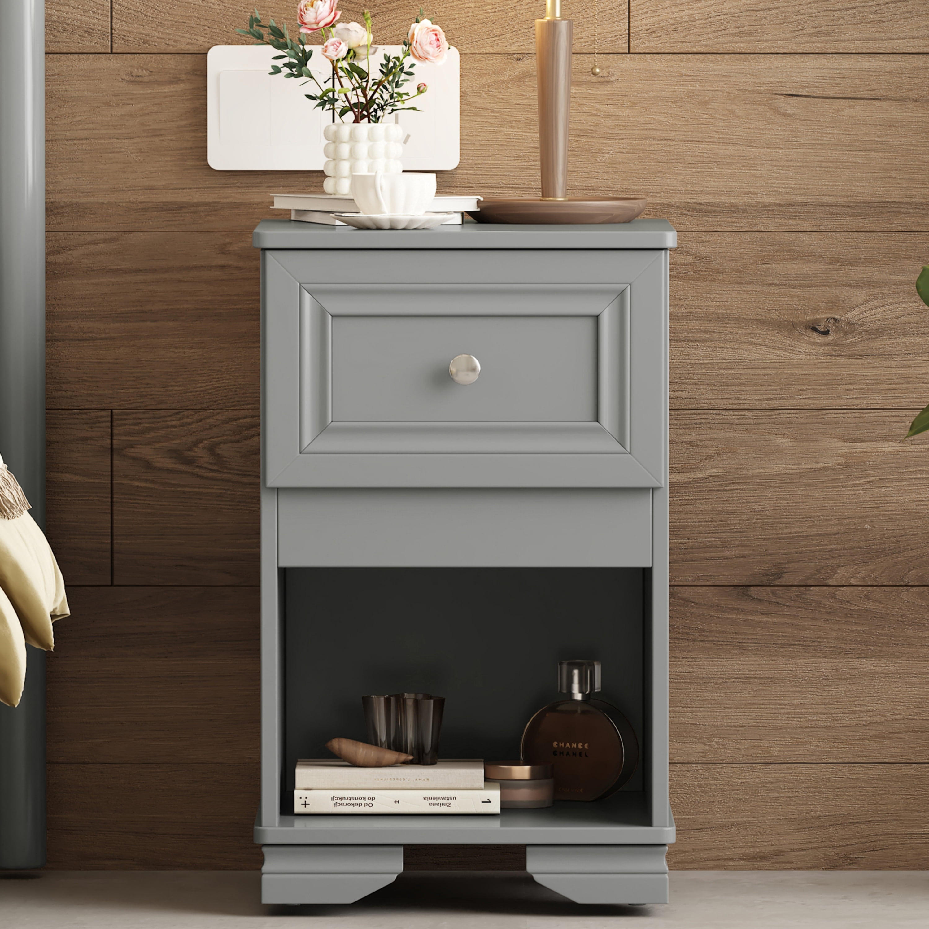 Nightstand for Bedroom Elegant Design Nightstand with Drawer and Open ...