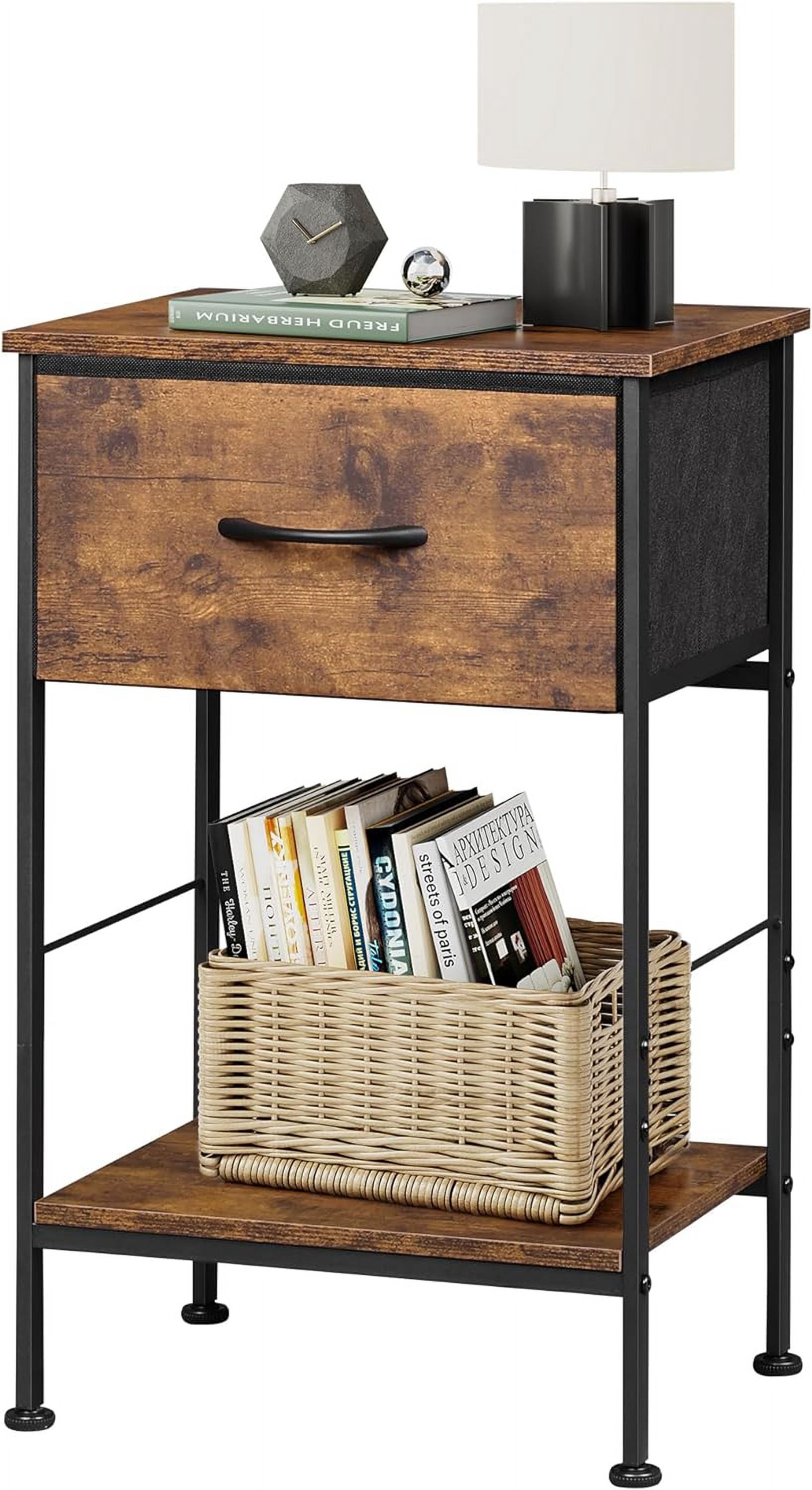Nightstand, Bedside Side Table for Bedroom, Dorm with Steel Frame ...