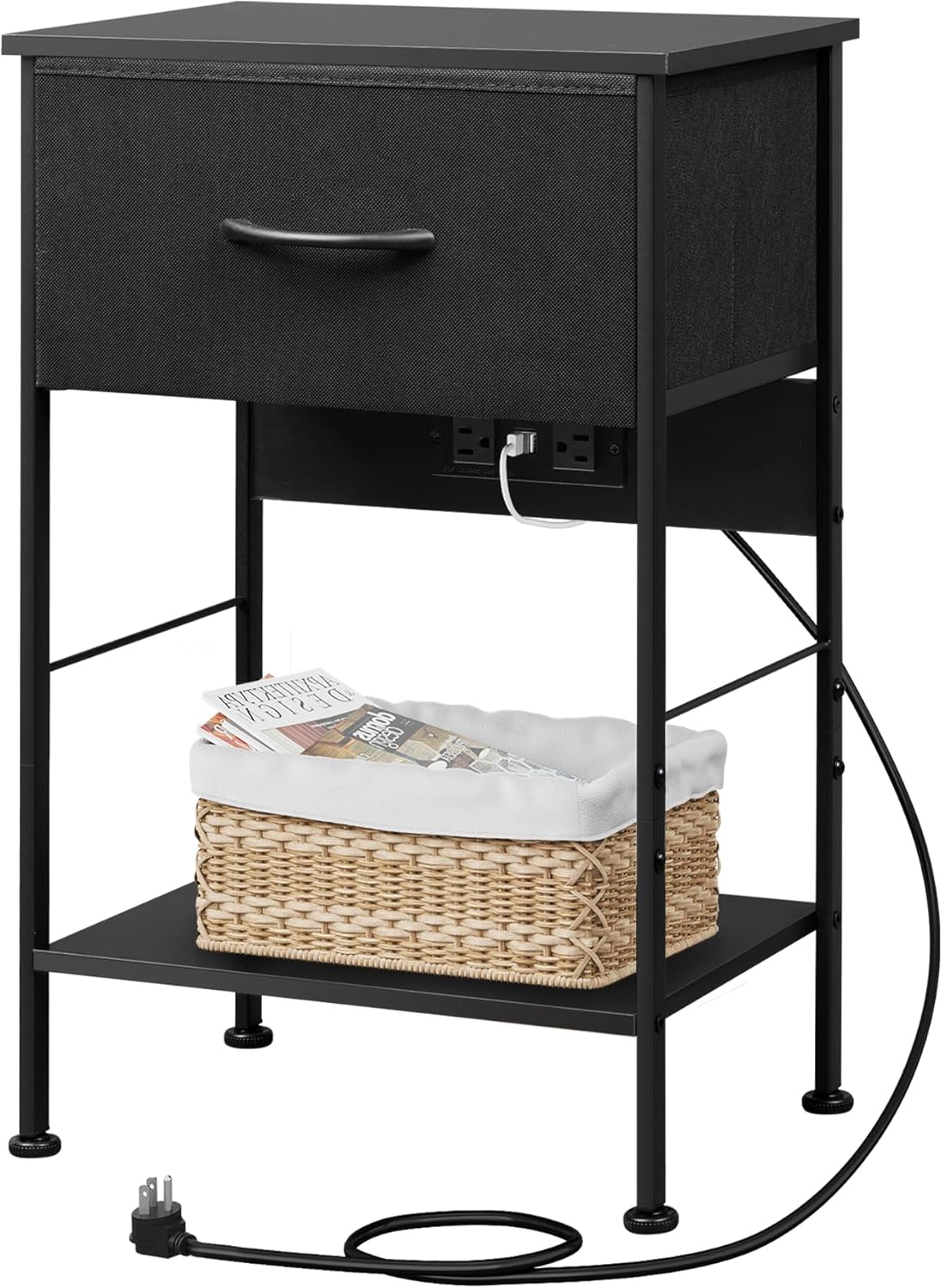 Nightstand, Bedside Side Table for Bedroom, Dorm with Steel Frame ...