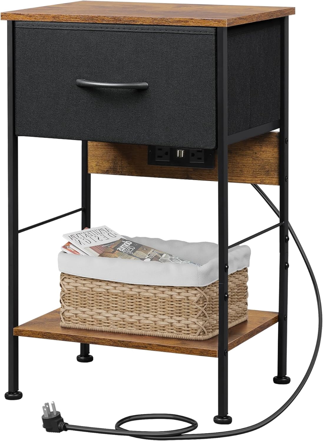 Nightstand, Bedside Side Table for Bedroom, Dorm with Steel Frame ...