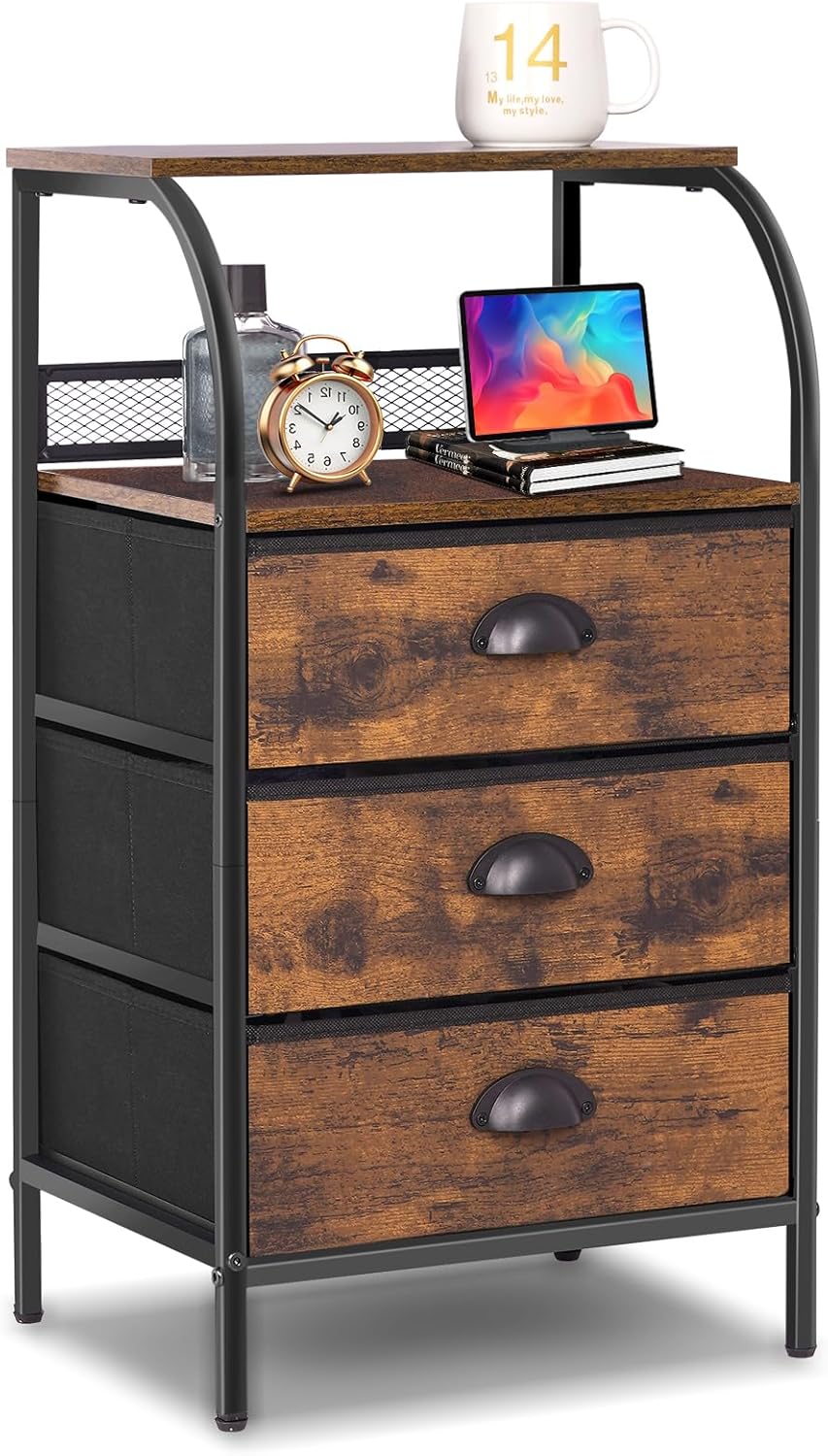 Nightstand Bedside Table Drawer Organizer Side Table with Fabric ...