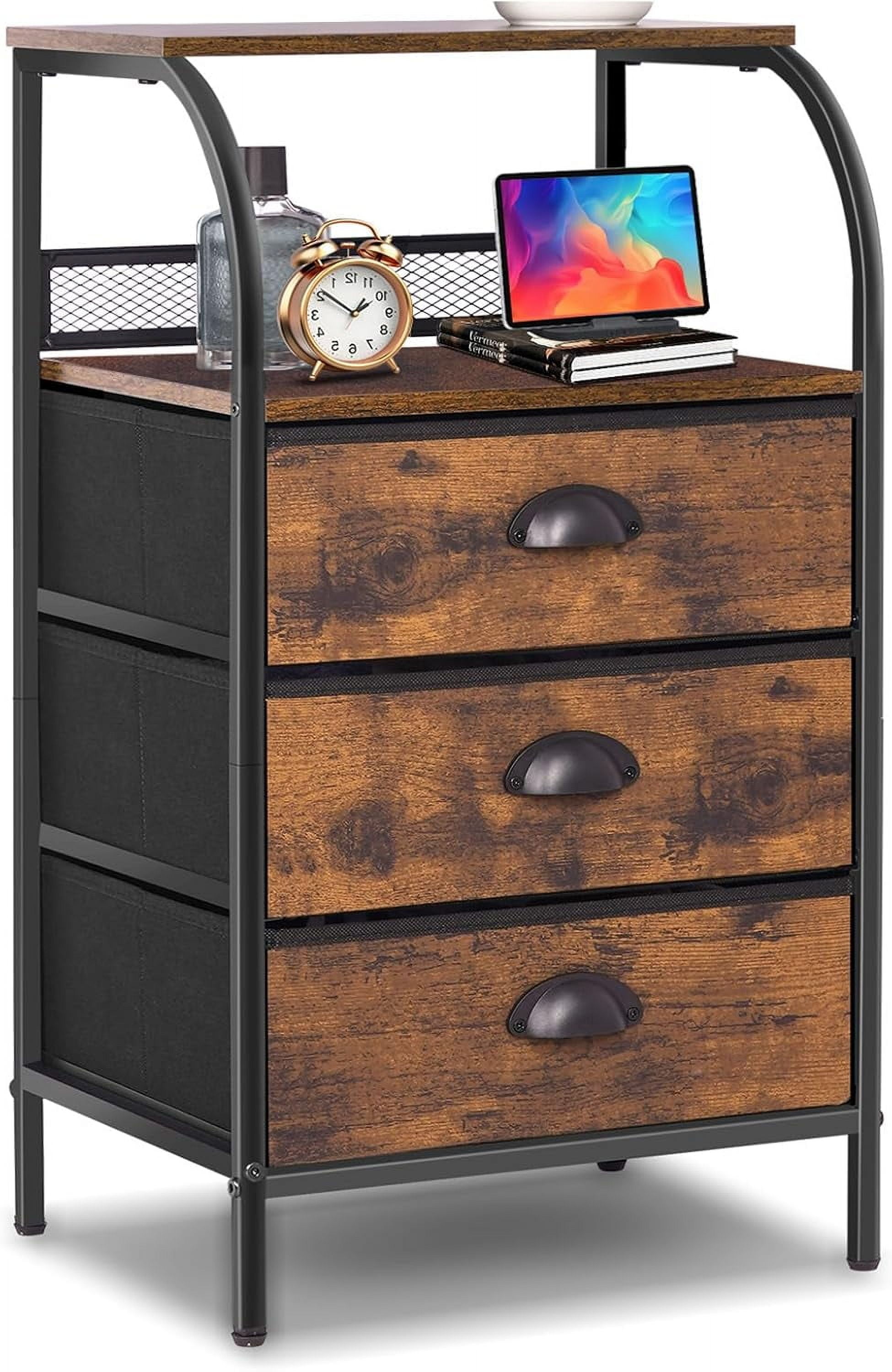 Nightstand Bedside Table Drawer Organizer Side Table with Fabric ...