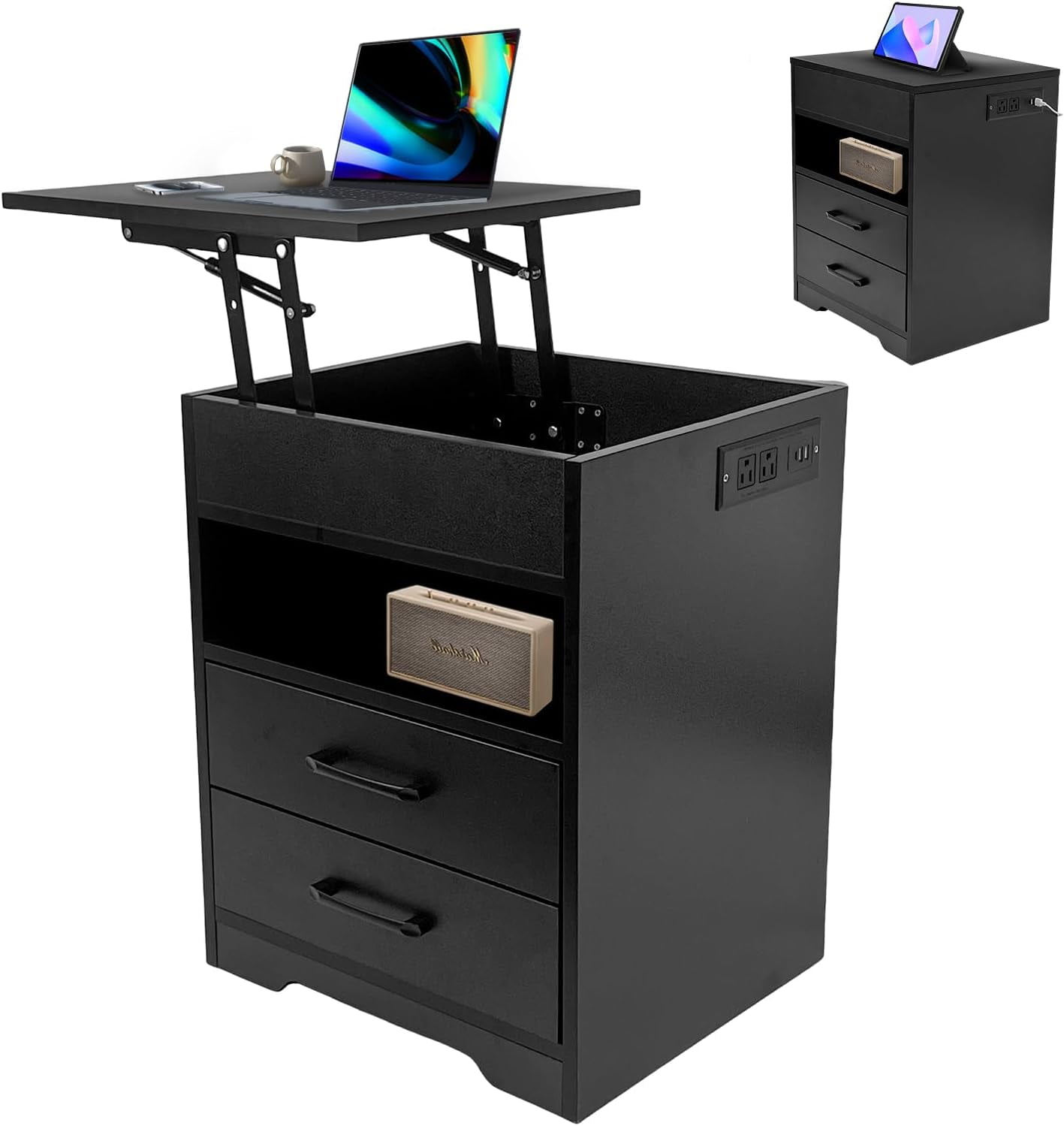 Nightstand Bedside Table with Lift Top for Laptop Night Stand with ...