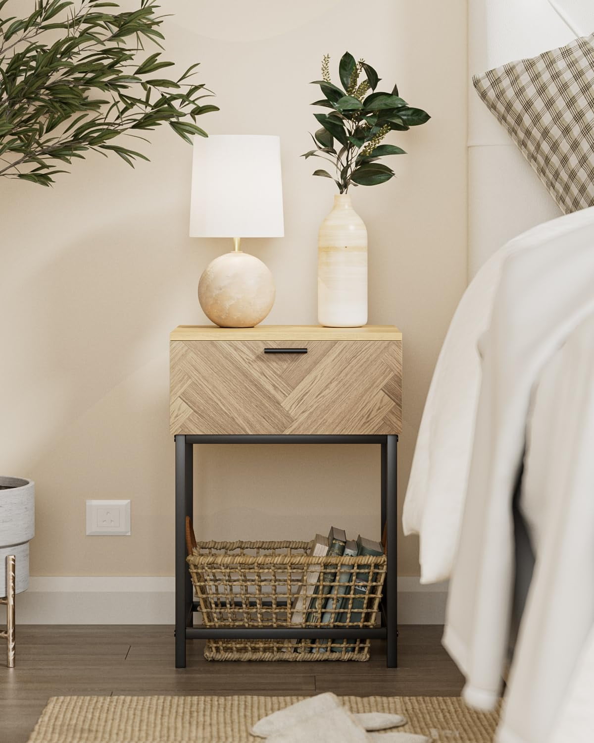 Nightstand,Bedside Tables with Storage Drawer,Tall Nightstand with ...