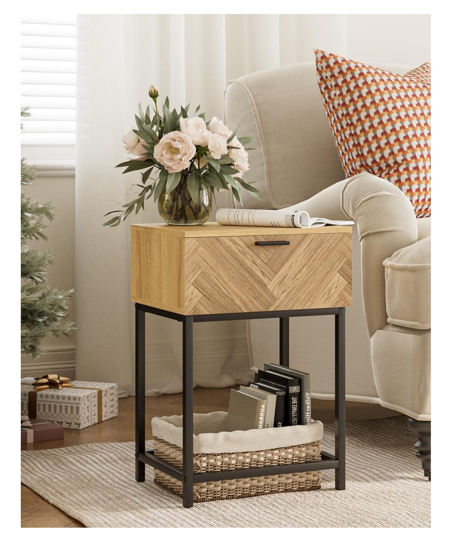 Nightstand,Bedside Tables with Storage Drawer,Tall Nightstand with ...