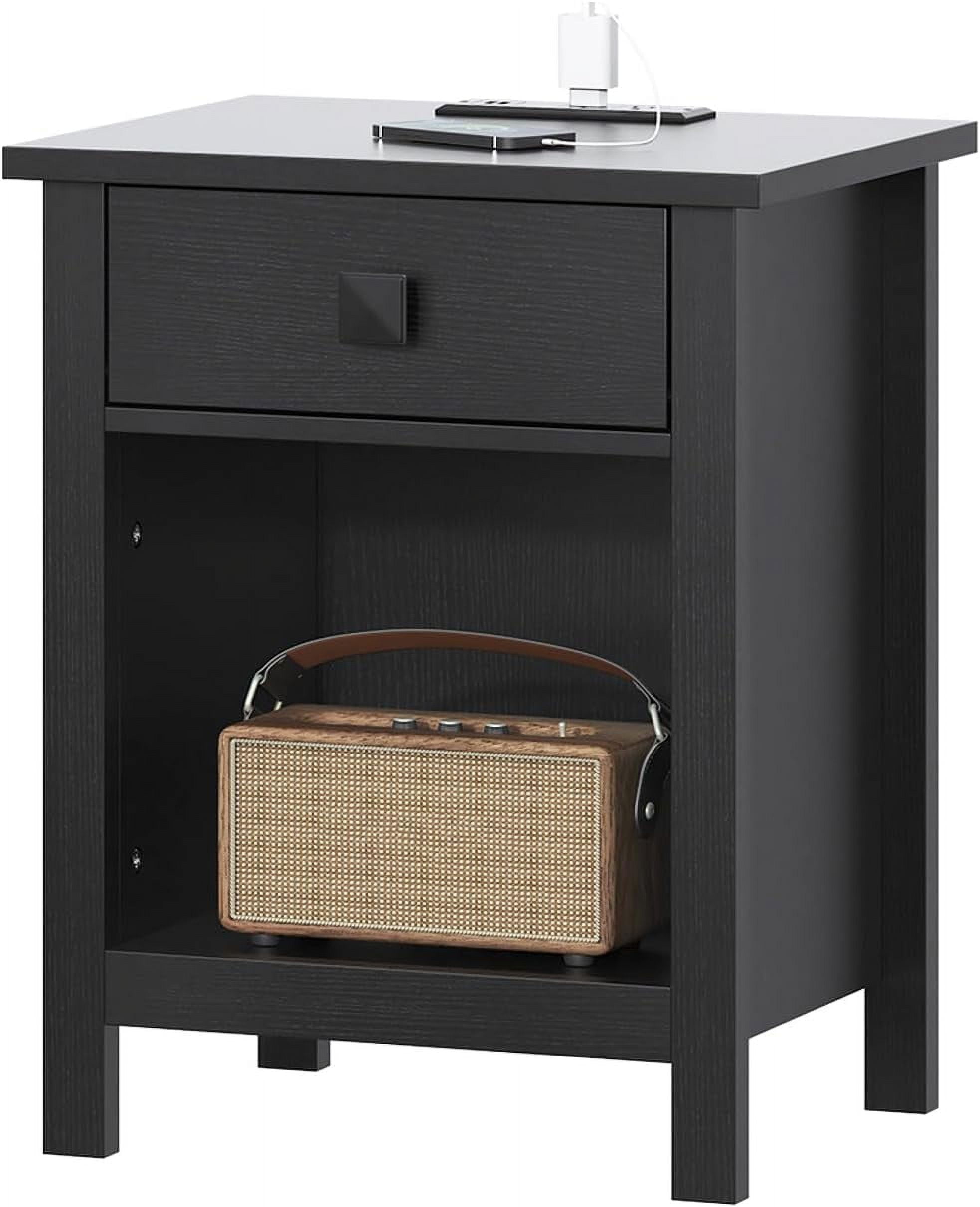 Nightstand with Charging Station, 23.6 Inch Side Table with Wood ...