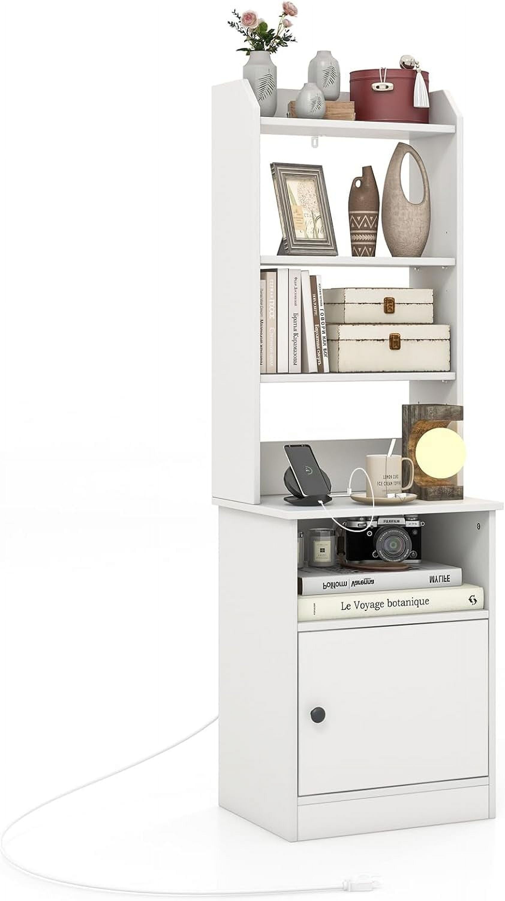 Nightstand with Charging Station - 56" Tall Bedside Table with 6-Level ...