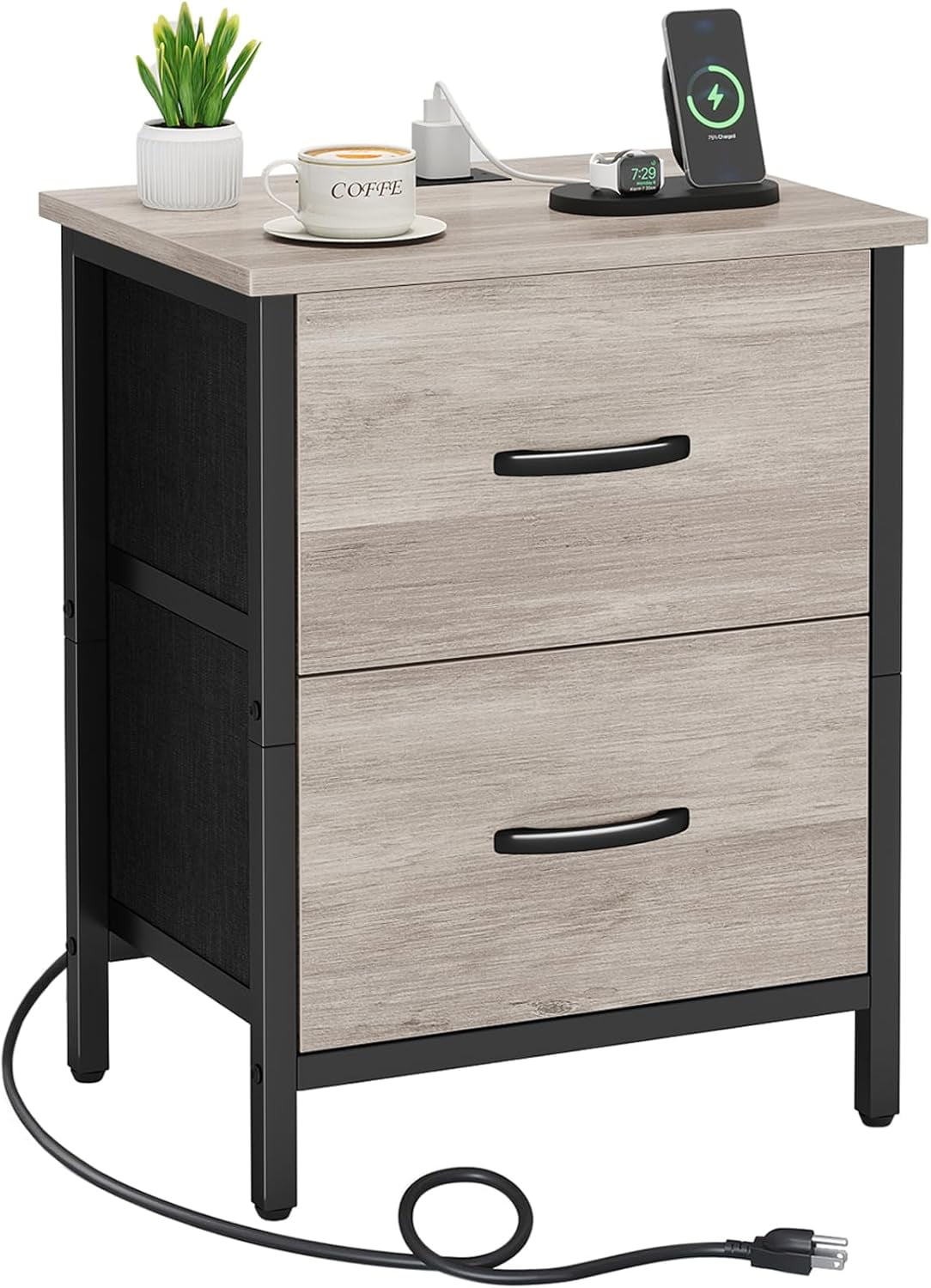 Nightstand with Charging Station, Bedside Table with USB Ports and ...