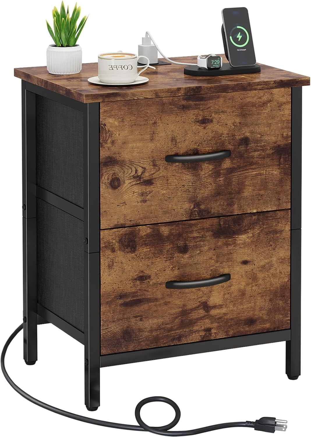 Nightstand with Charging Station, Bedside Table with USB Ports and ...