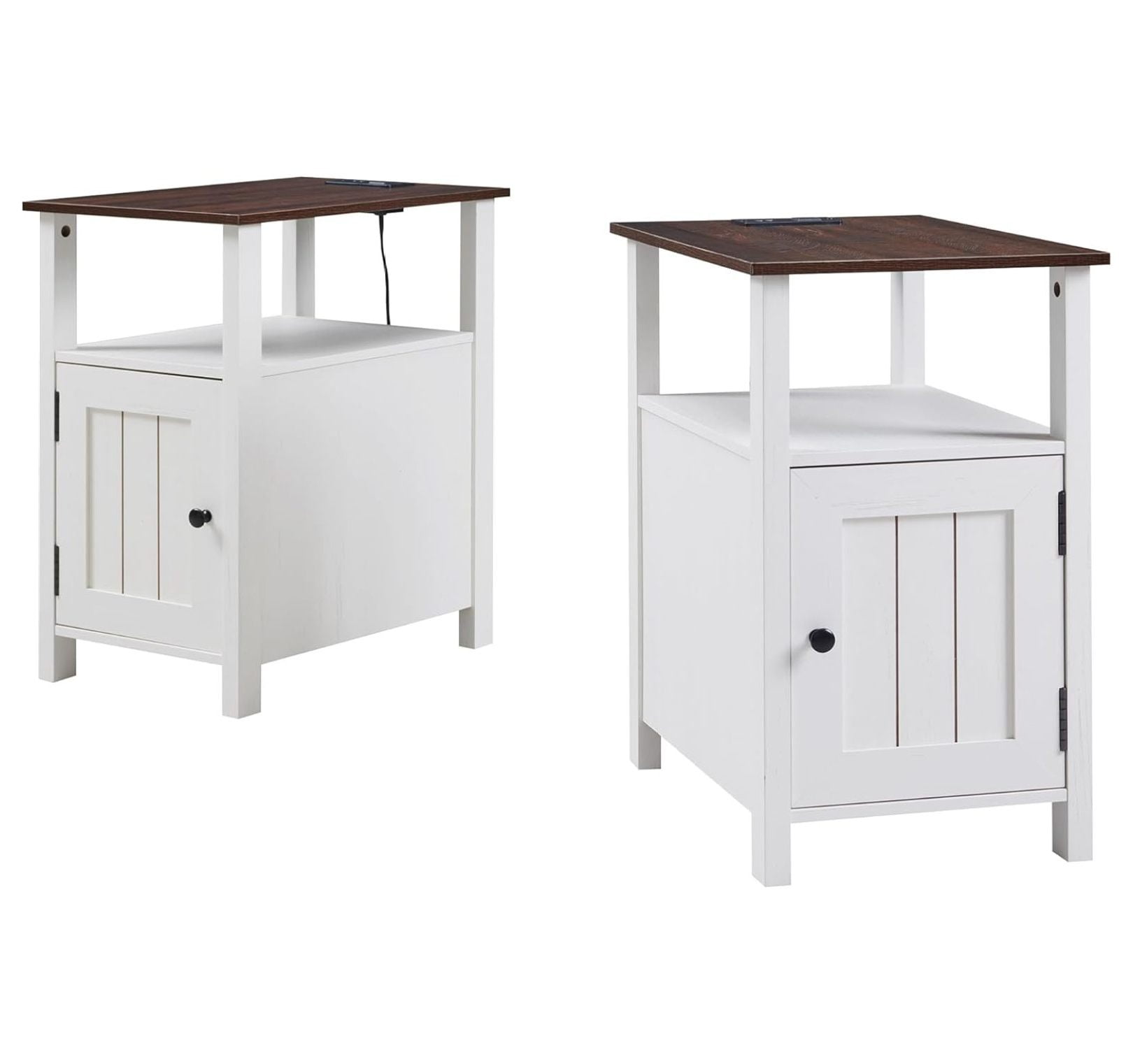 Nightstand with Charging Station, Farmhouse End Table Set of 2, Rustic ...