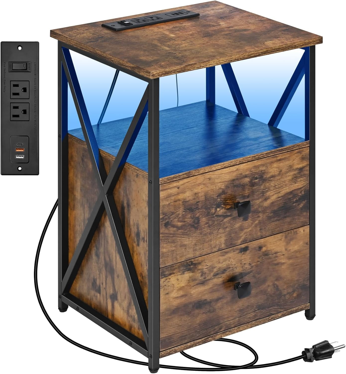 Nightstand with Charging Station, LED End Table with Storage, Side ...