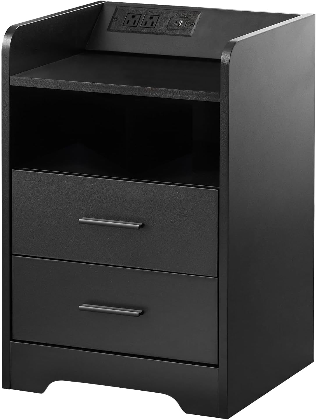 Nightstand with Charging Station and LED Lighting, Black Night Stand ...