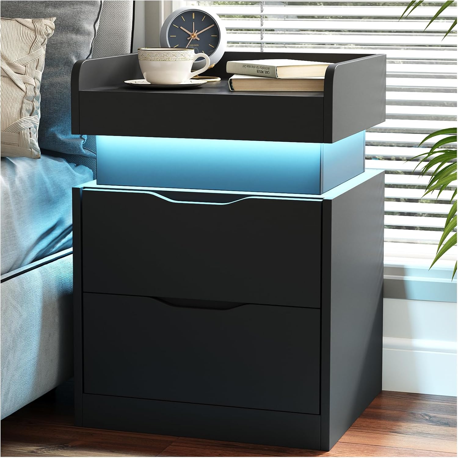 Nightstand with Charging Station and LED Lights, Night Stand with ...