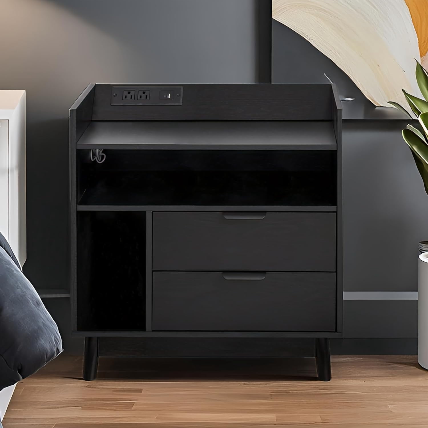 Nightstand with Charging Station, LED Night Stand with Drawers, Smart ...