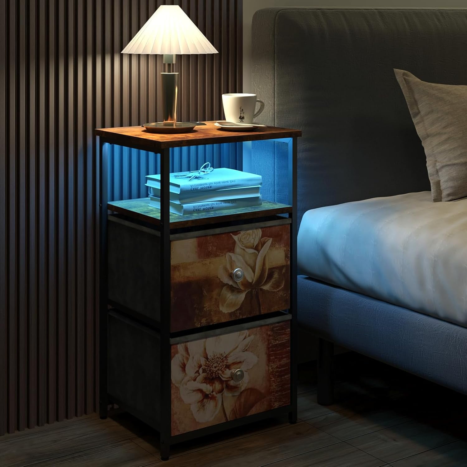 Nightstand with Charging Station, Led Bedside Tables with USB Ports ...