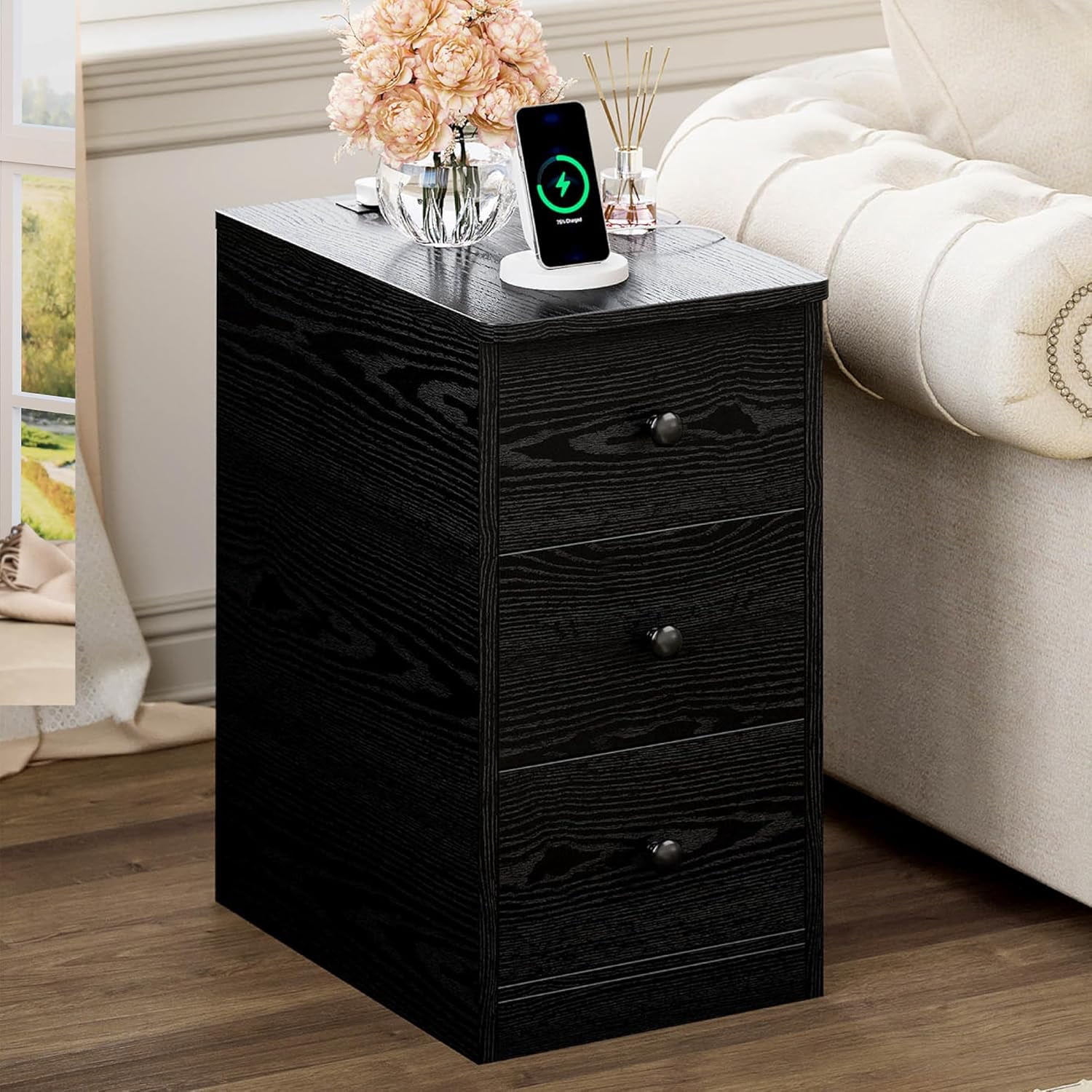 Narrow Nightstand With Charging Station