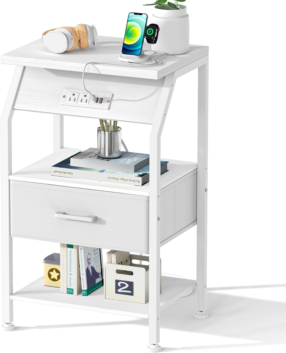 Nightstand with Charging Station,Night Stand with USB Ports and Storage ...