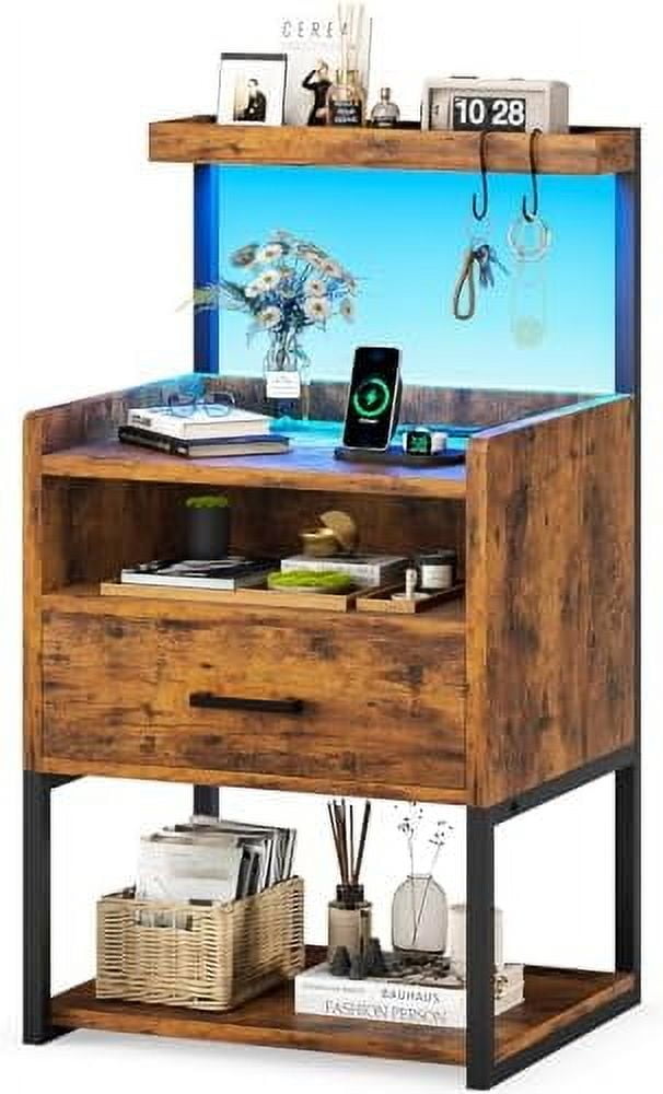 Nightstand with Charging Station, Nightstand with Drawer and USB Ports ...