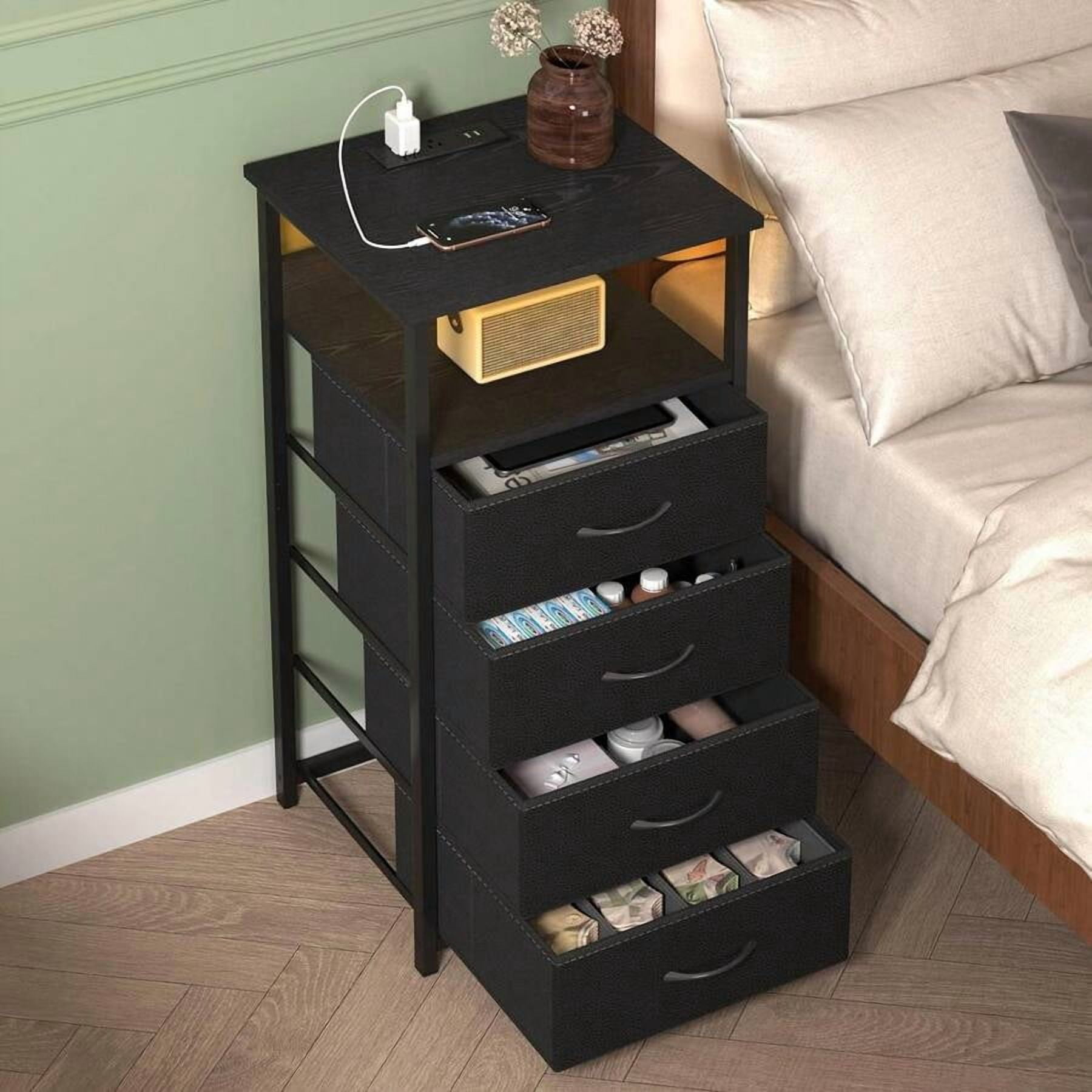 Nightstand With Charging Station Set Of 2, Beside Table With U-S-B ...
