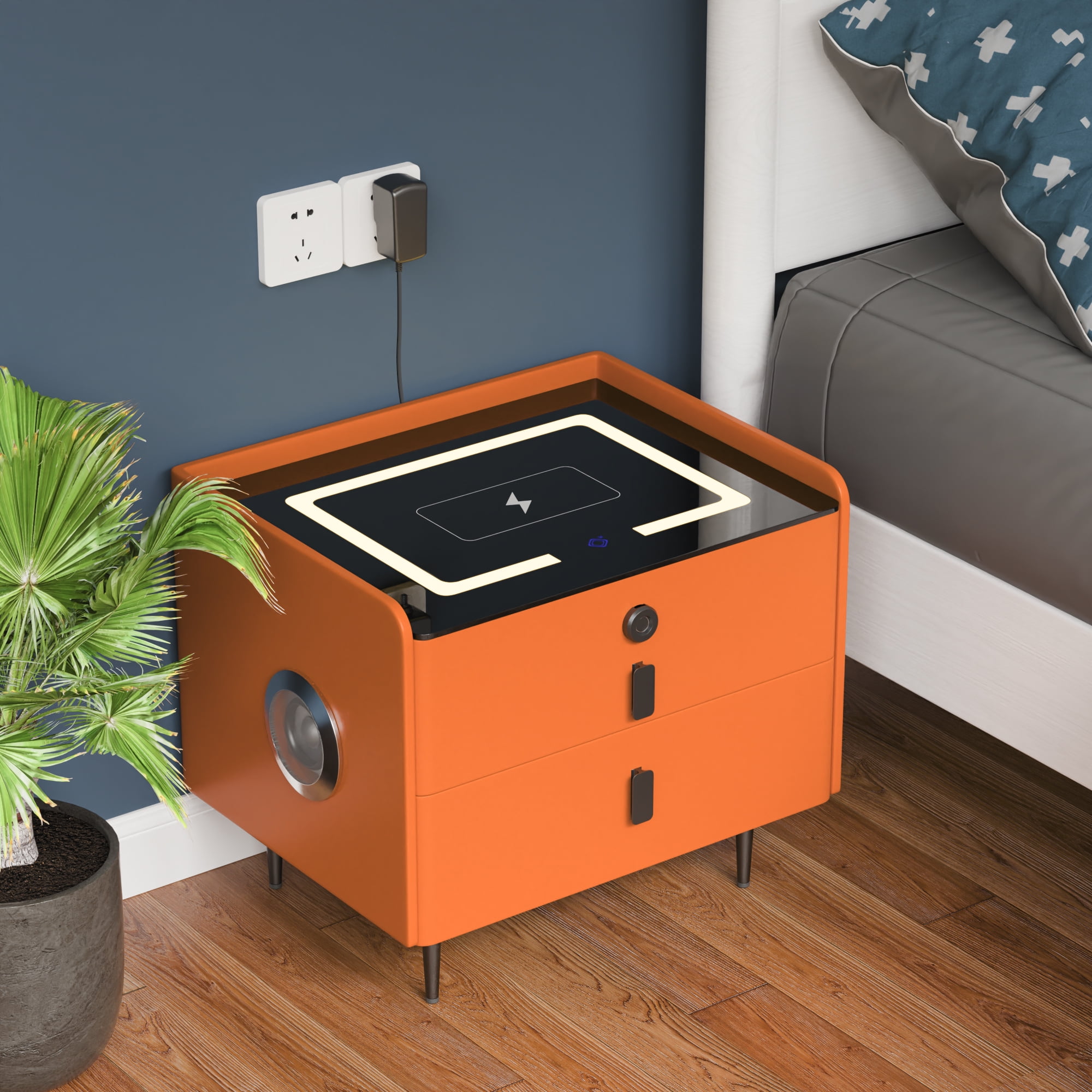 Nightstand with Charging Station,Smart Nightstand with Fingerprint Lock ...