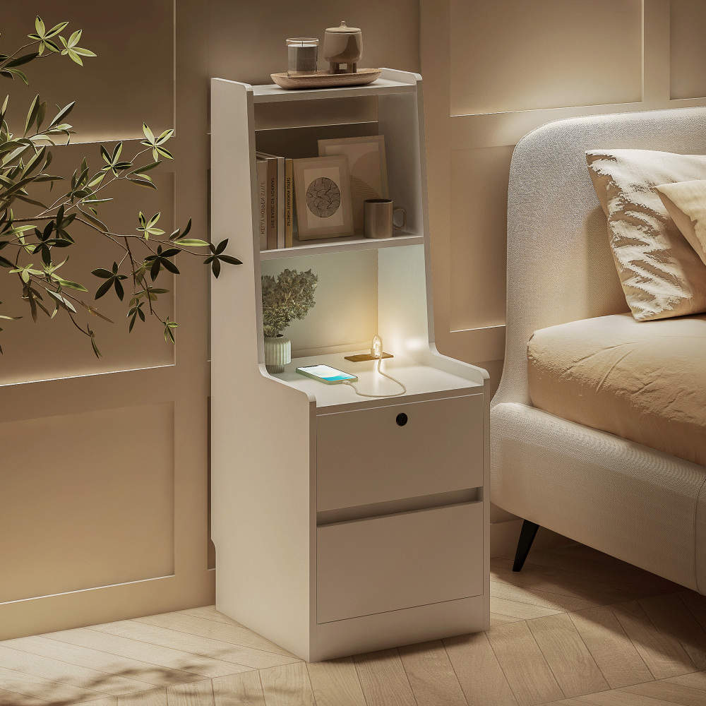 Nightstand with Charging Station, Smart Nightstand with Night Light ...