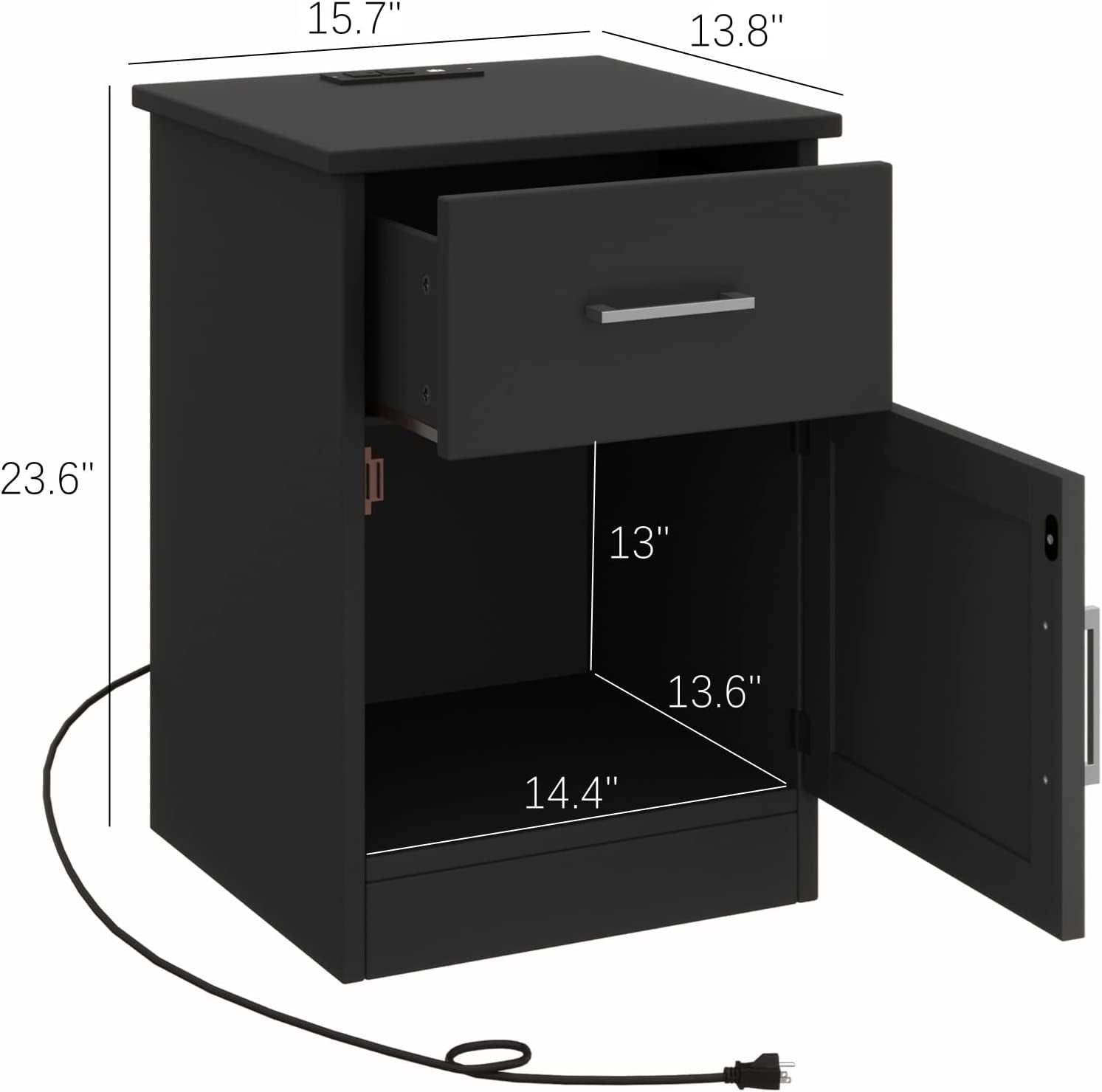 Nightstand with Charging Station and USB Ports & Power Outlets, Side ...