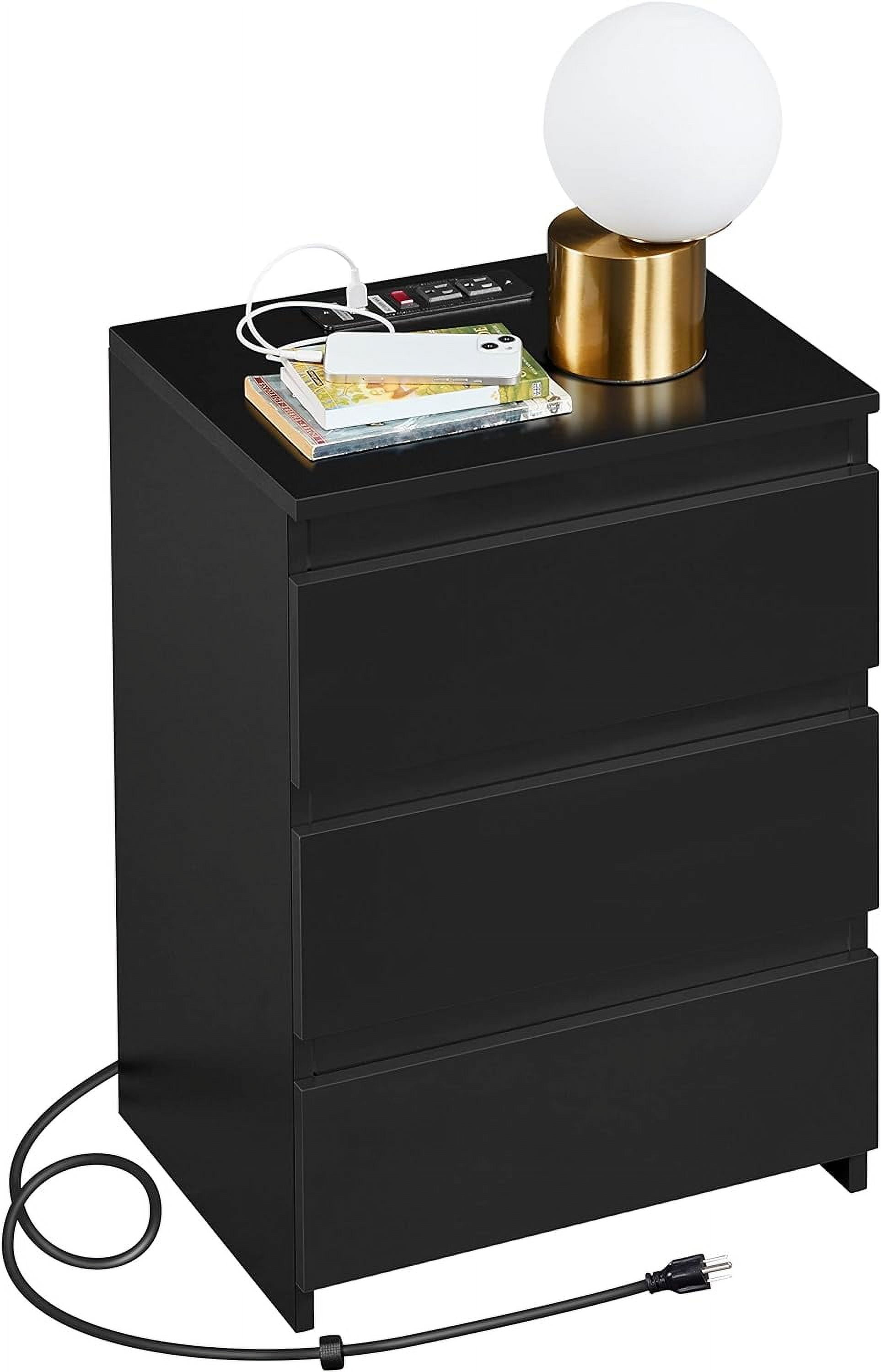 Nightstand with Charging Station, Wood Bedside Table with 3 Drawers ...