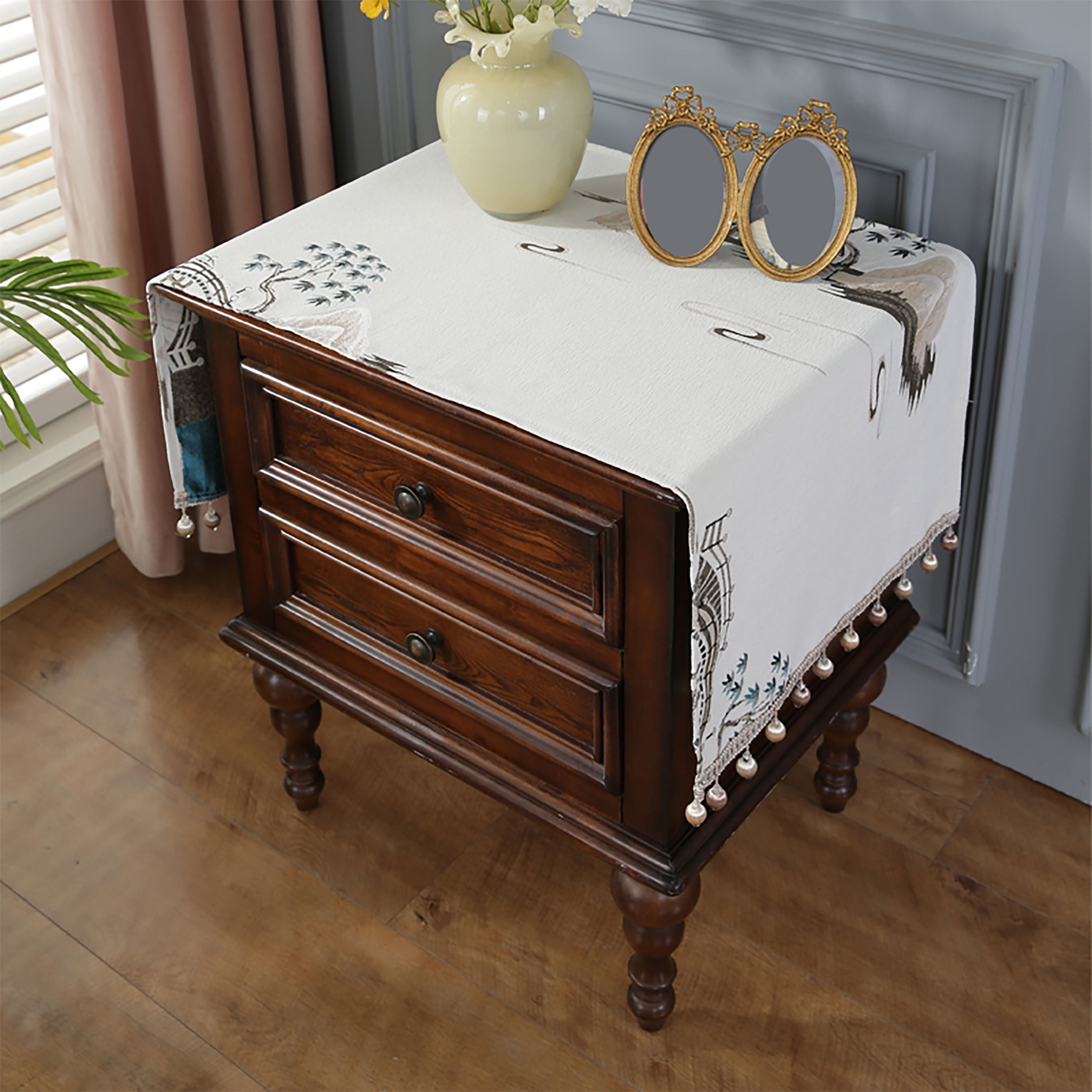 Nightstand Cover With Hang Beads,New Chinese Bed Cabinet Tablecloth ...