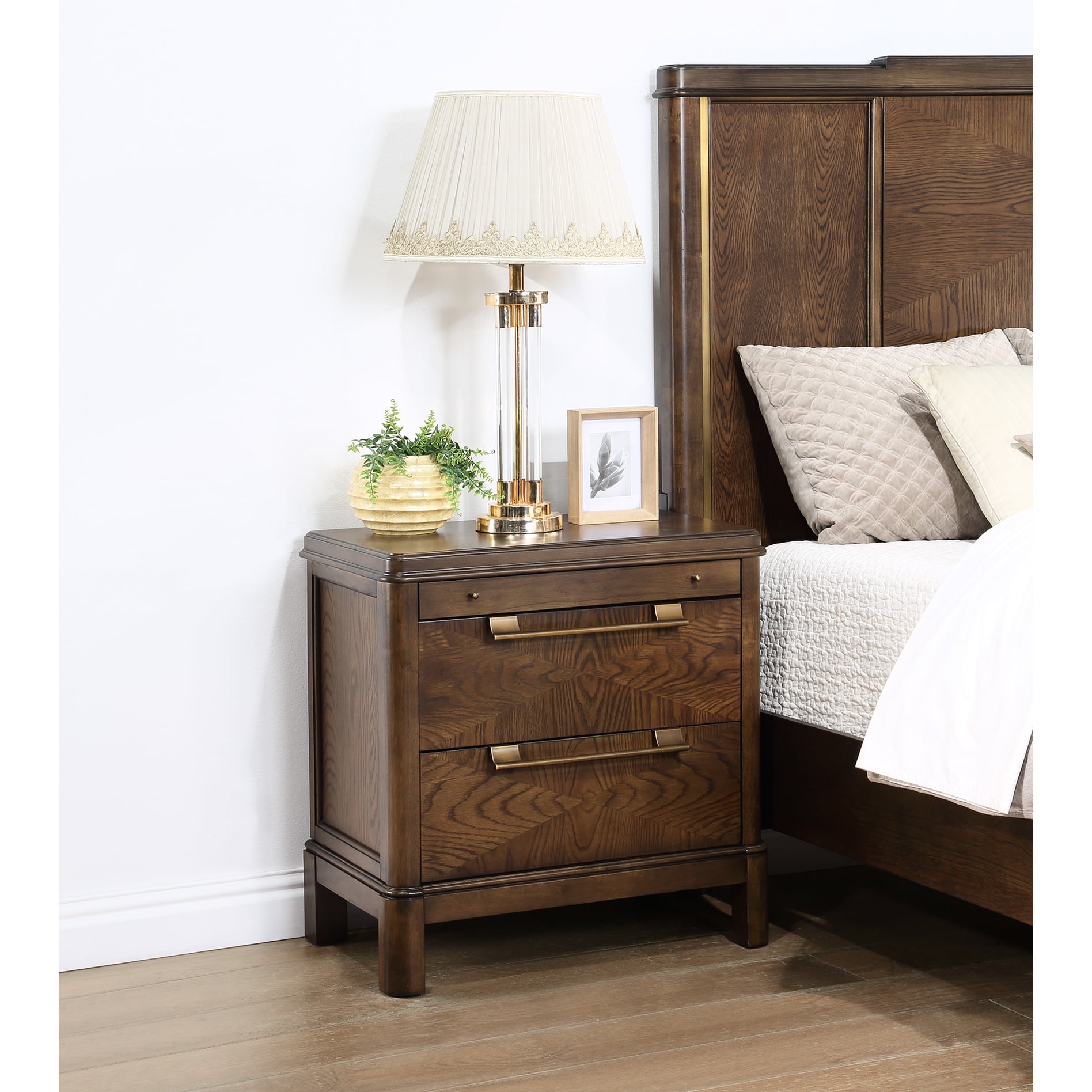 Nightstand In Dark Brown Color - White Oak Veneer, Asian Hardwood ...