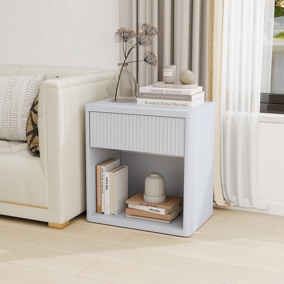 Nightstand with Drawers, Large Fluted Night Stand, End Table for Living ...