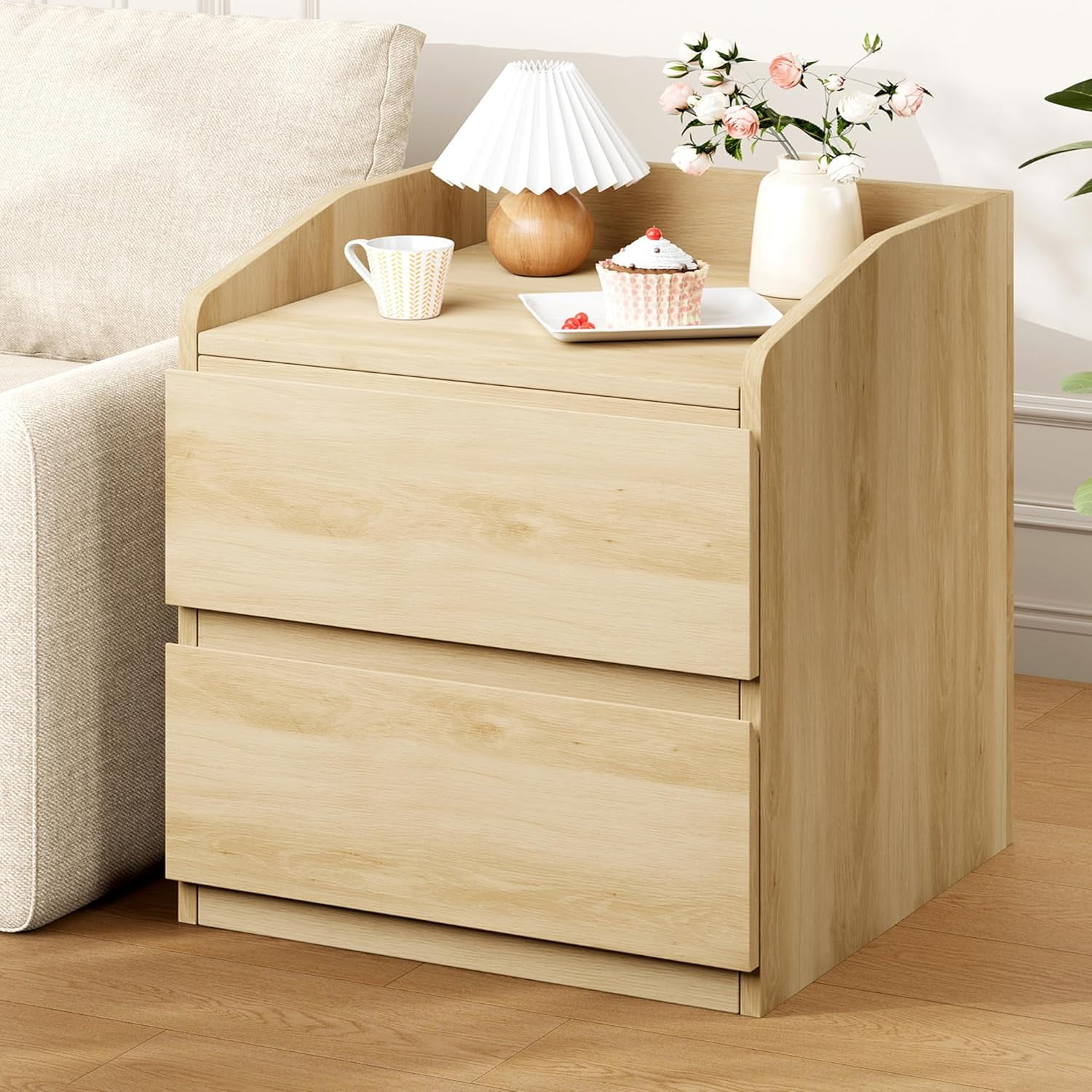 Nightstand with Drawers Bedside Table White End Table Modern Bed Side ...