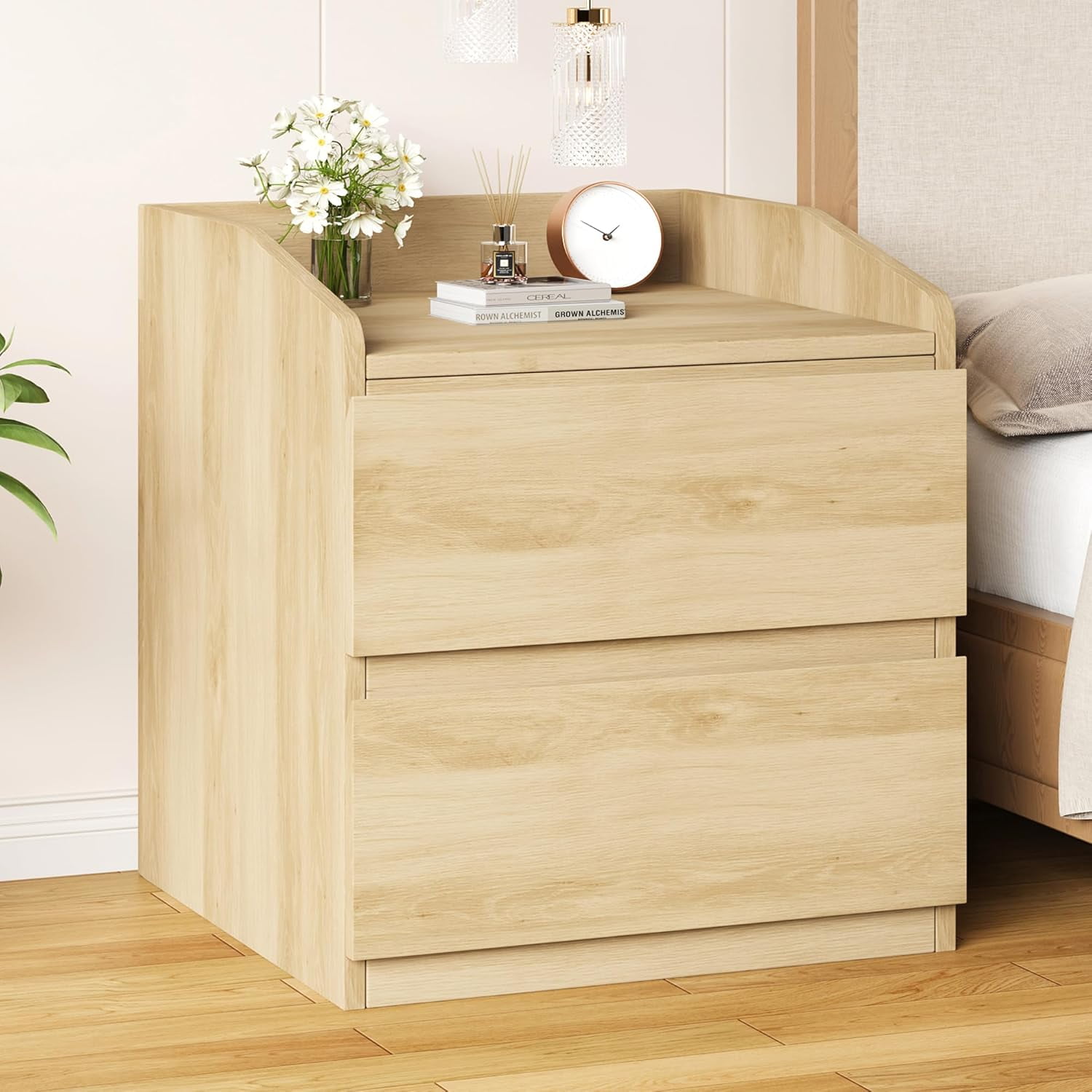 Nightstand with Drawers Bedside Table White End Table Modern Bed Side ...