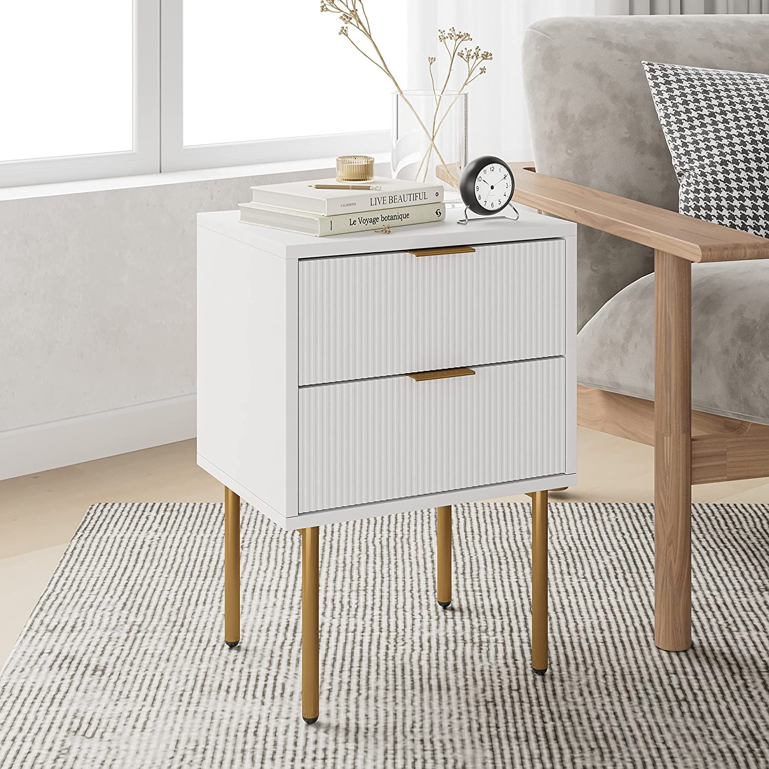 Nightstand with Drawers, Fluted Night Stand, End Table for Living Room ...