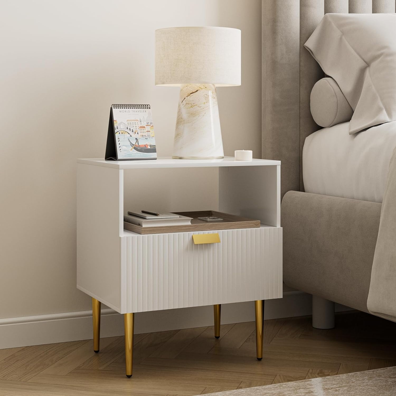 Nightstand with Drawers, Fluted Night Stand, End Table for Living Room ...