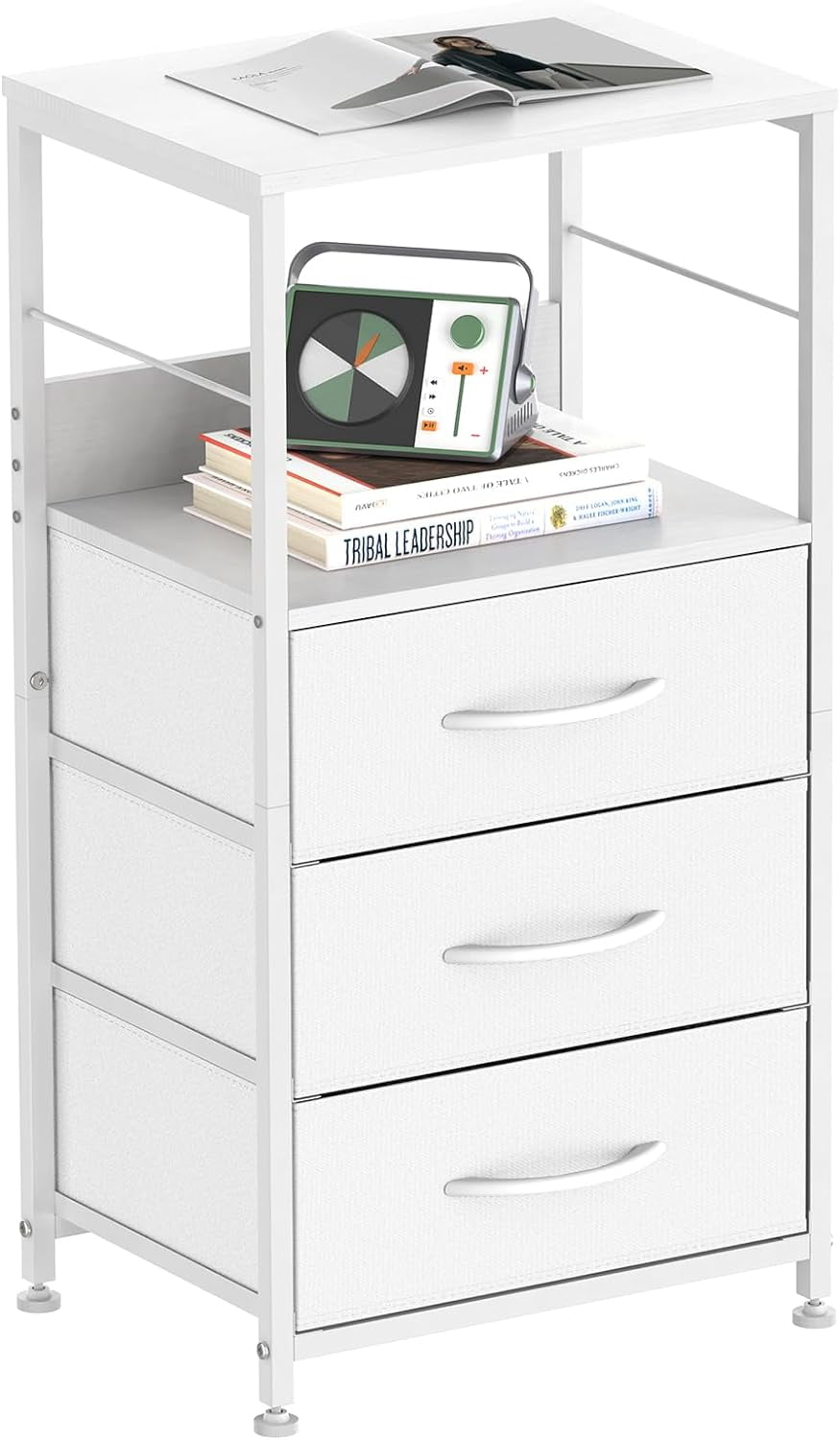 Nightstand with Drawers, White Side Table with Storage Beside Table ...