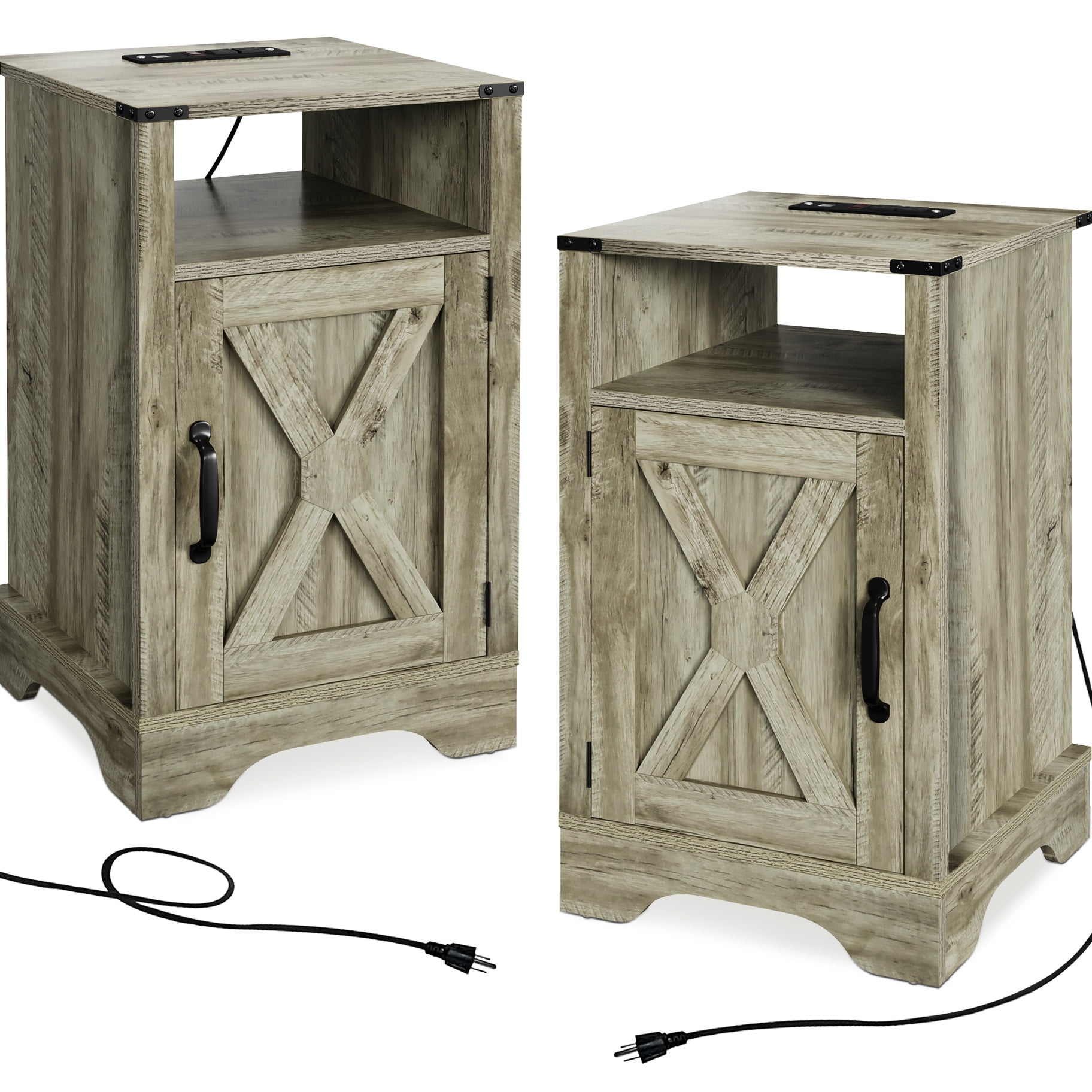 Nightstand With Electrical Outlets - Gray. Ul Charging Station. Rustic ...