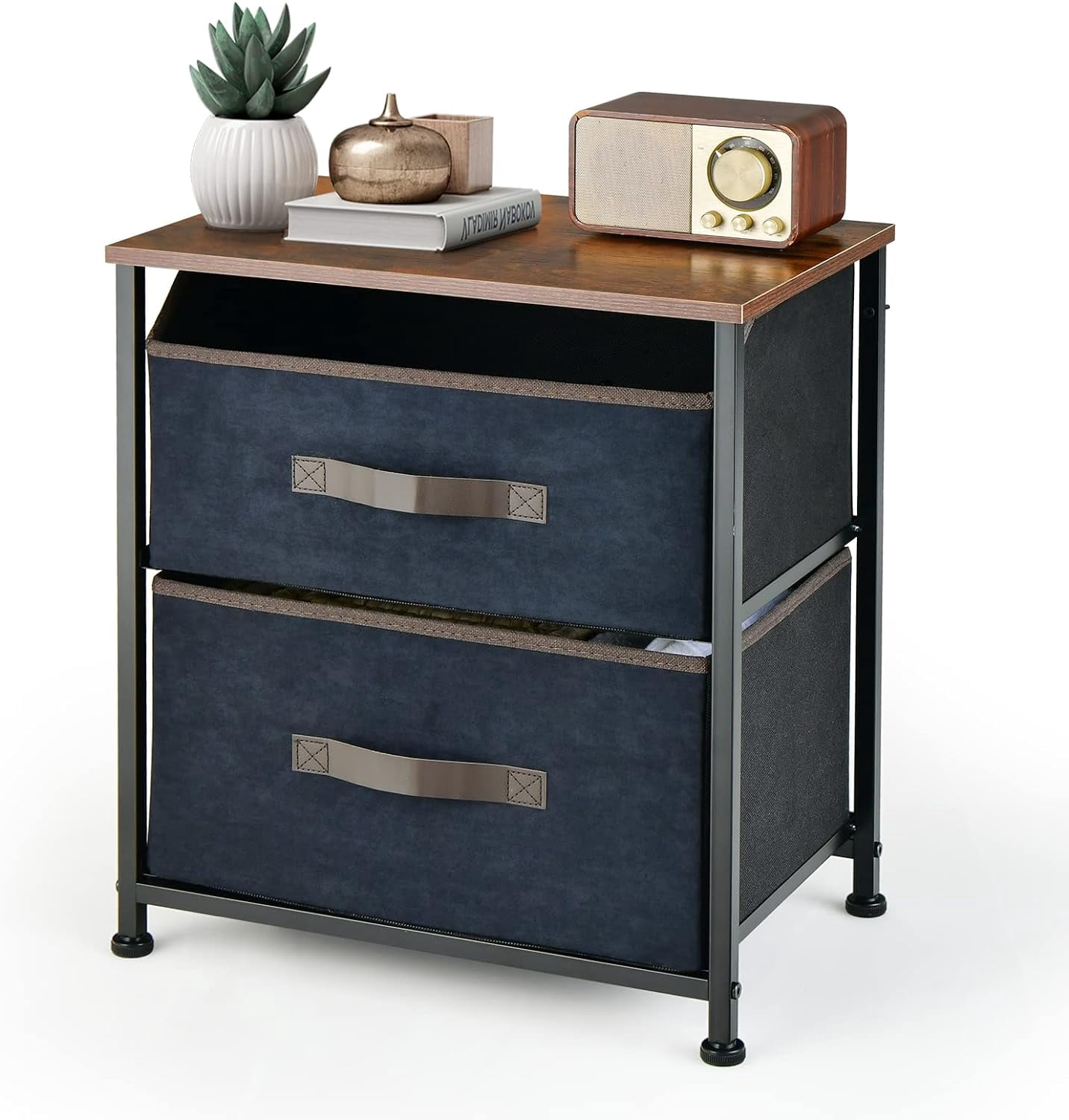Nightstand End Side Table Dresser with 2 Pull-Out Fabric Drawers for ...