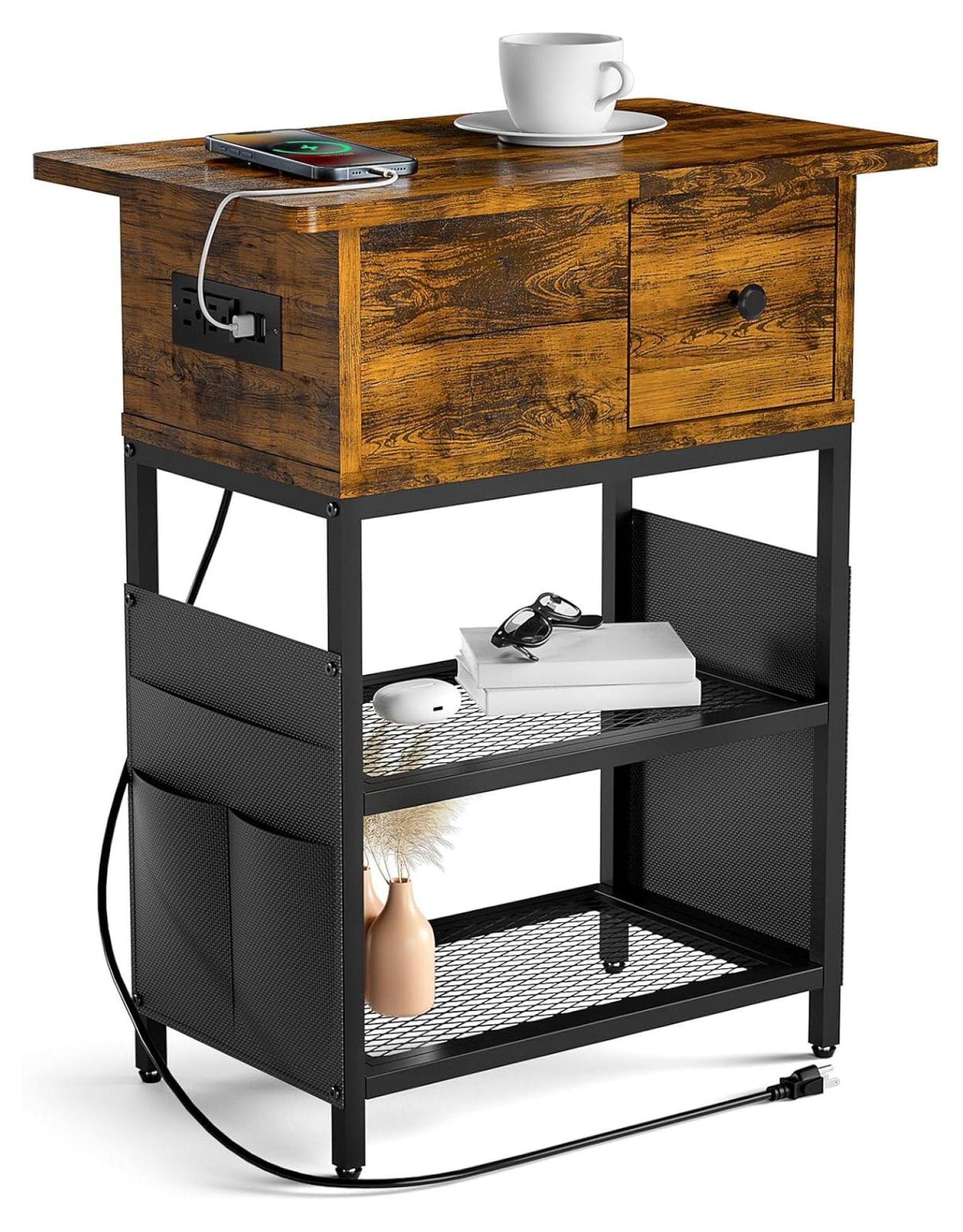 Nightstand, End Table with Charging Station, Night Stand for Bedroom ...