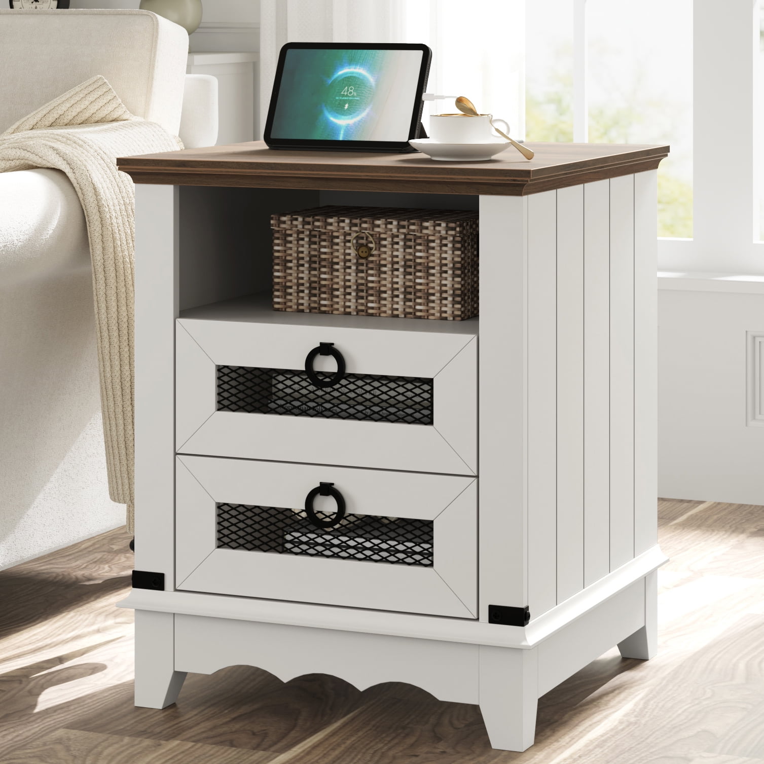 Nightstand Farmhouse Side Table 24" inch End Table Bedside Table with ...