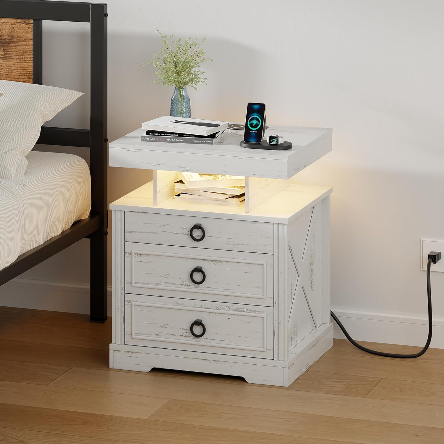 Nightstand with Gun Drawer, Bedside Table with Wireless Charging ...