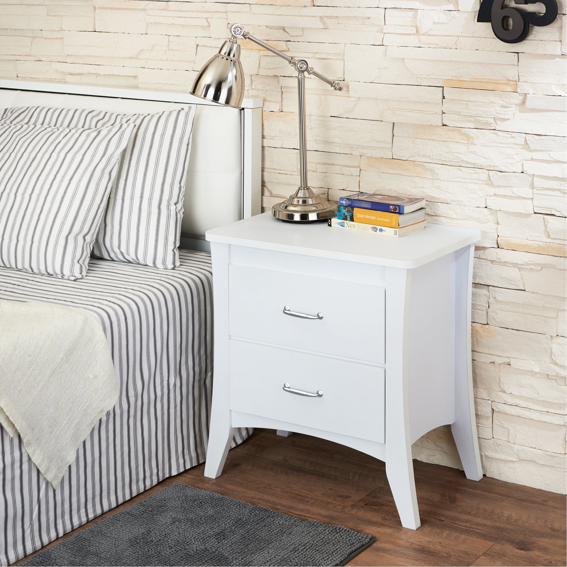Nightstand In White With Two Functional Drawers For Bedroom Wooden 2 A ...