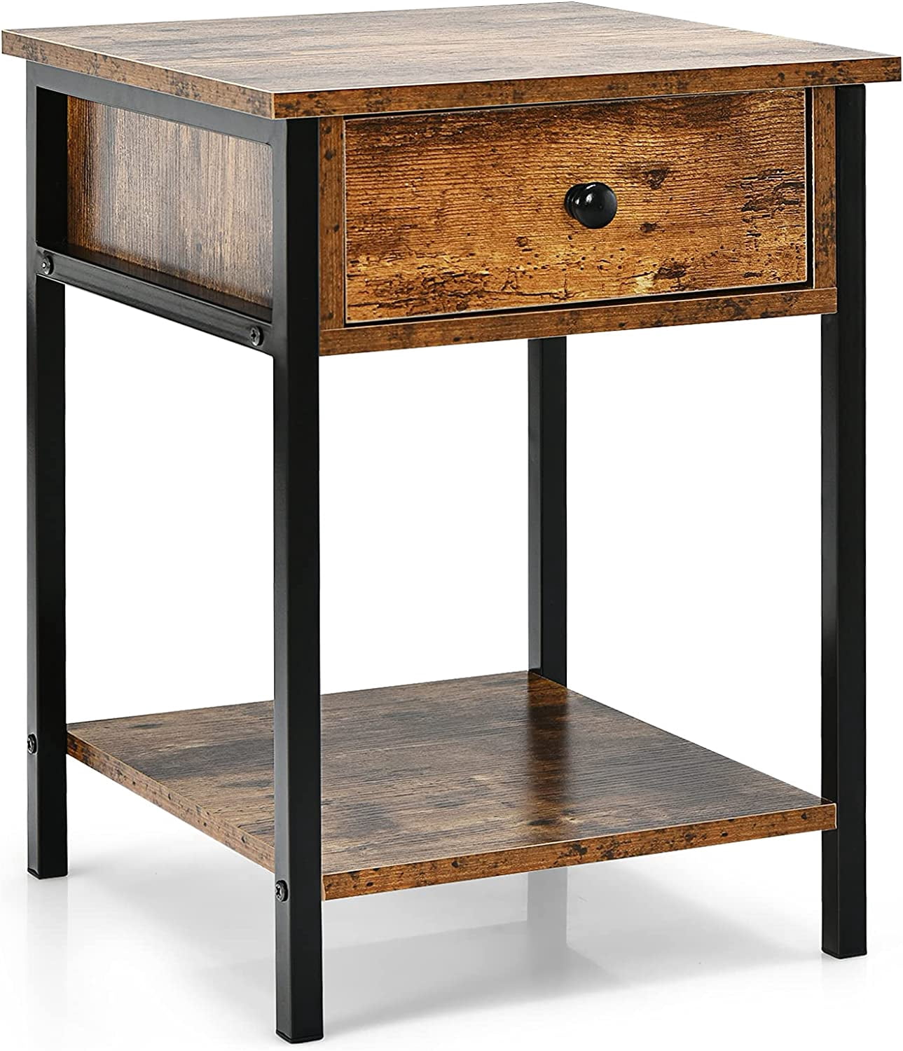 Nightstand, Industrial 2-Tier End Table with Storage Drawer and Shelf ...