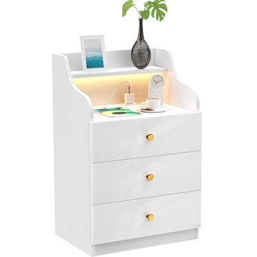 LVSOMT LED Nightstand with Charging Station, Bedroom Bedside Table with ...