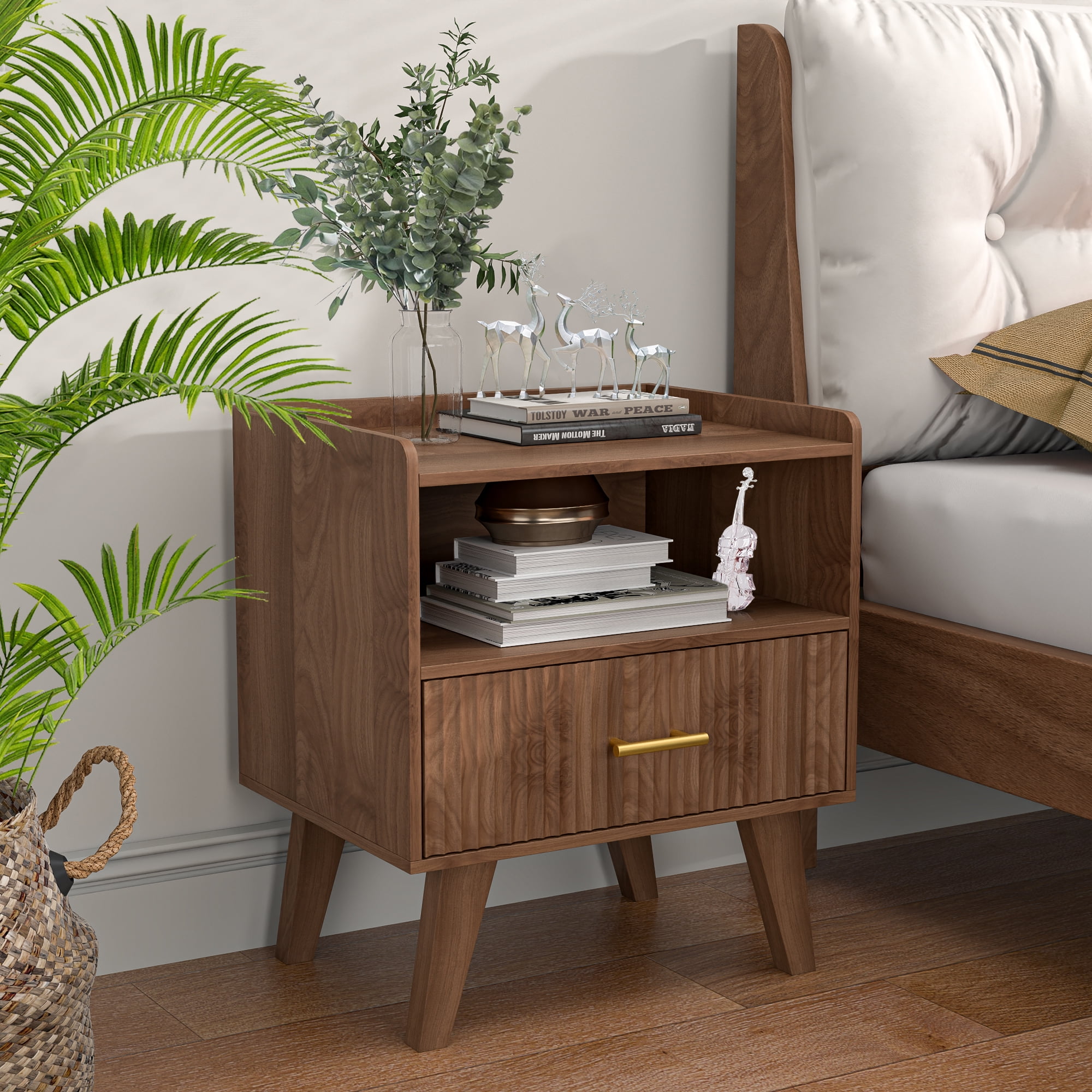 Nightstand, Mid-Century Modern Bedside Table with Storage Drawer and ...