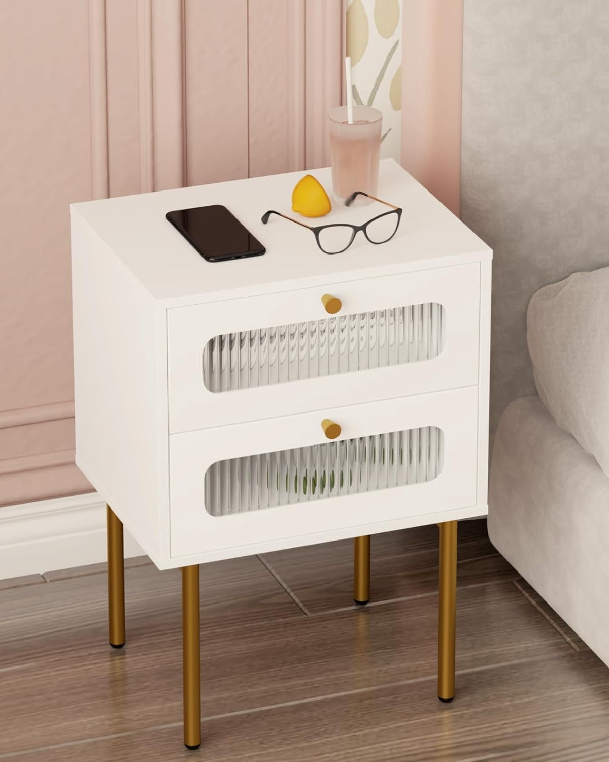 Nightstand, Mid Century Modern Nightstand with 2 Drawers for Small ...
