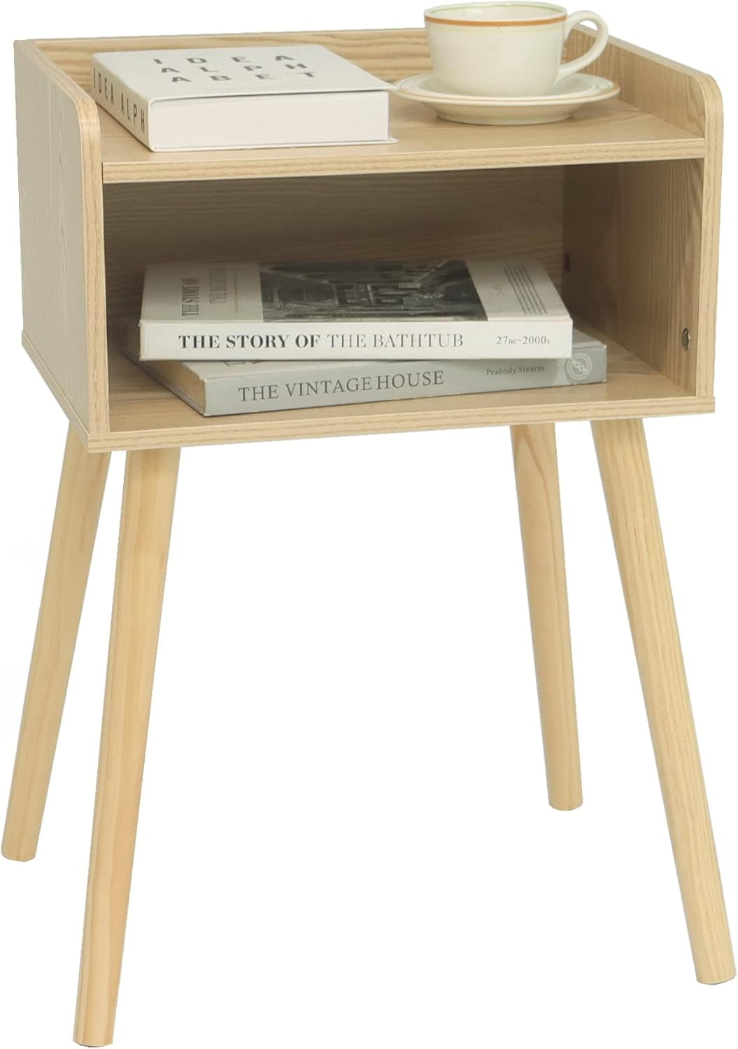 Nightstand, Mid Century Modern Side Table Bedroom with Storage, Small ...