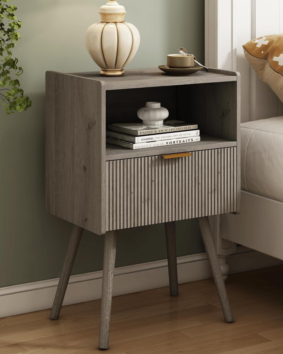 Nightstand,Modern Bedside Table with Storage Drawer and Open Wood Shelf ...