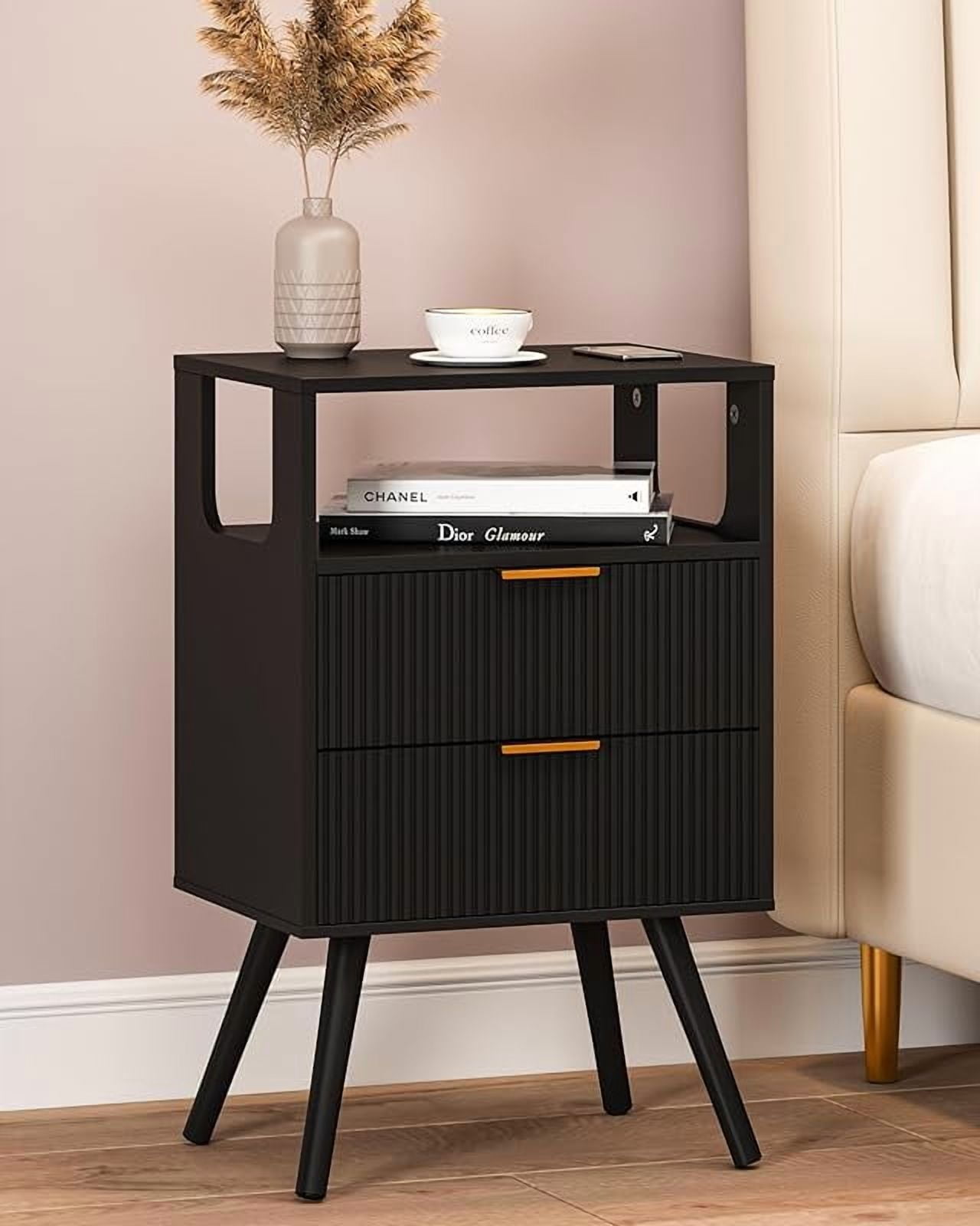 Nightstand,Modern Bedside Table with 2 Storage Drawer and Open Wood ...