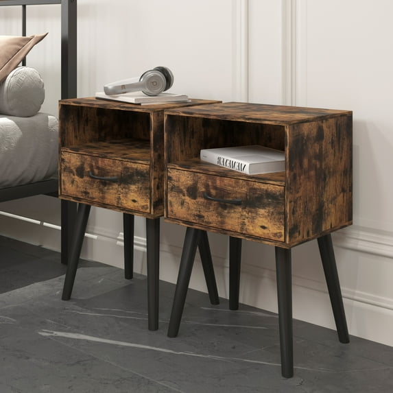 Nightstand,Modern Bedside Table with Storage Drawer and Open Wood Shelf ...