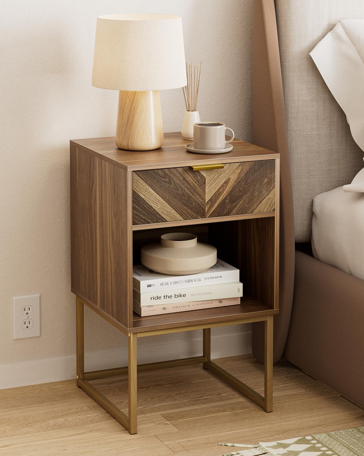 Nightstand,Modern Night Stand with Drawer Boho Farmhouse Wood Bedside ...